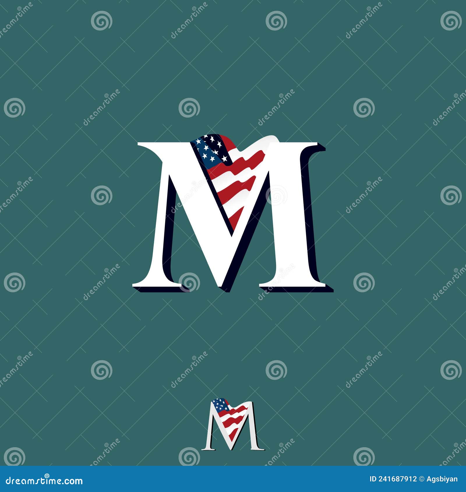 Letter M Serif Font with American Flag Logo Design Abstract Concept ...