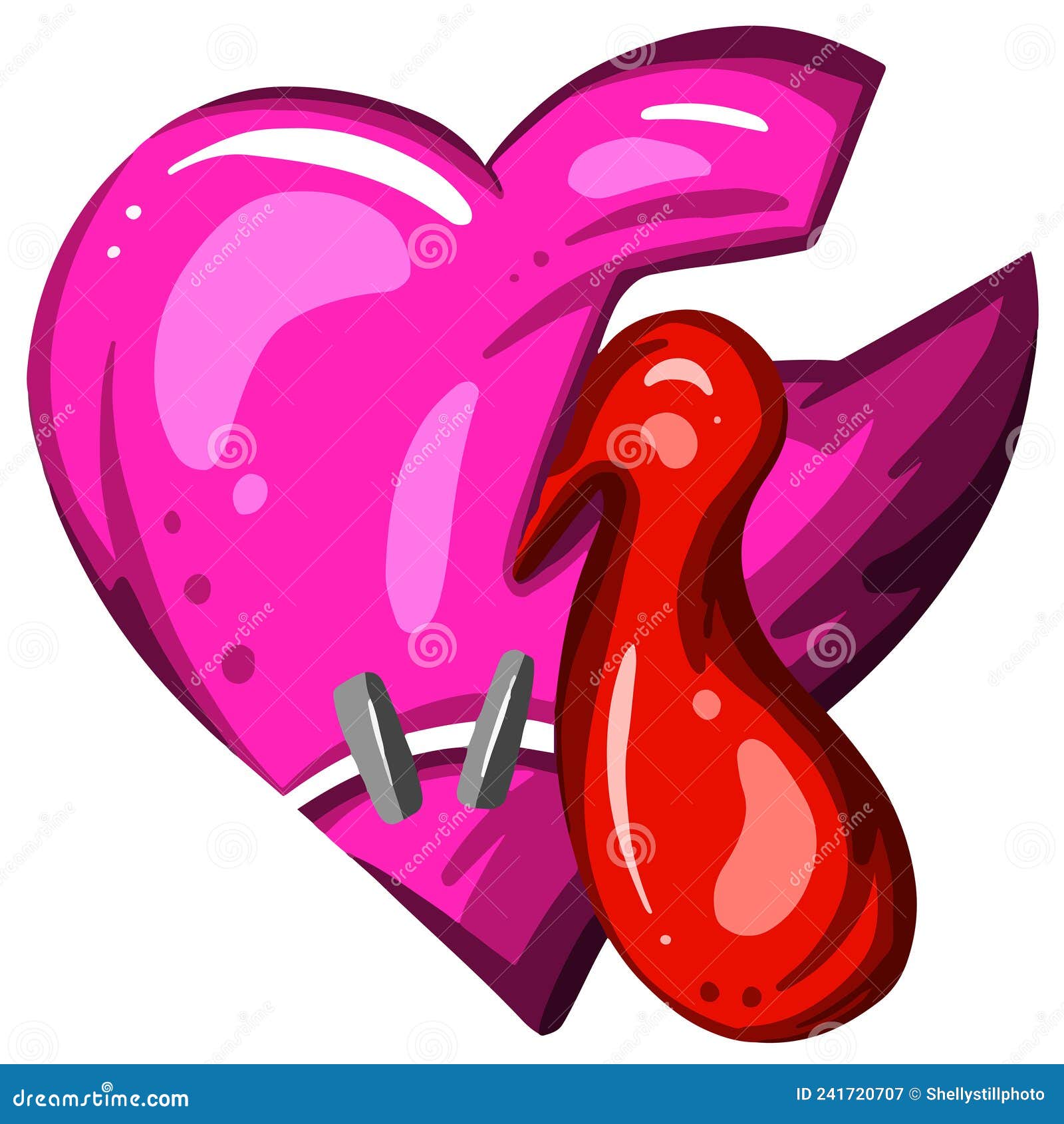 Pink Dead Zombie Heart Cartoon Illustration with Blood and for ...