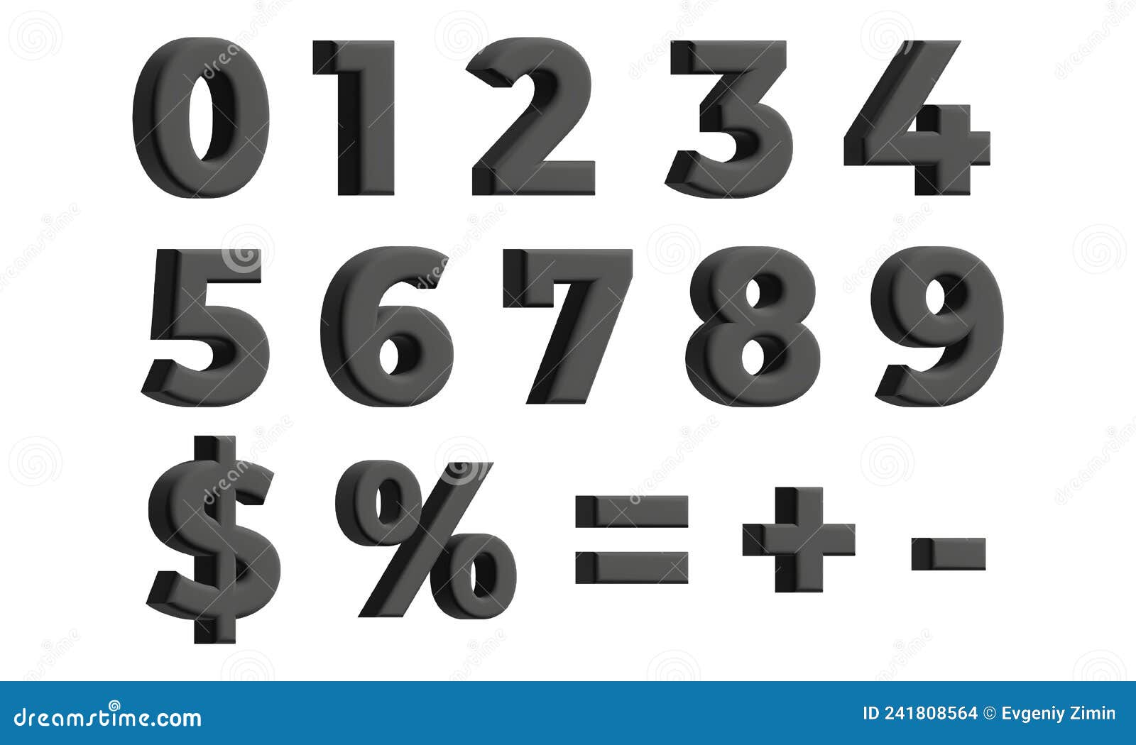 Black 3D Numbers with Dollar, Percentage, Plus, Minus, Equality Signs ...