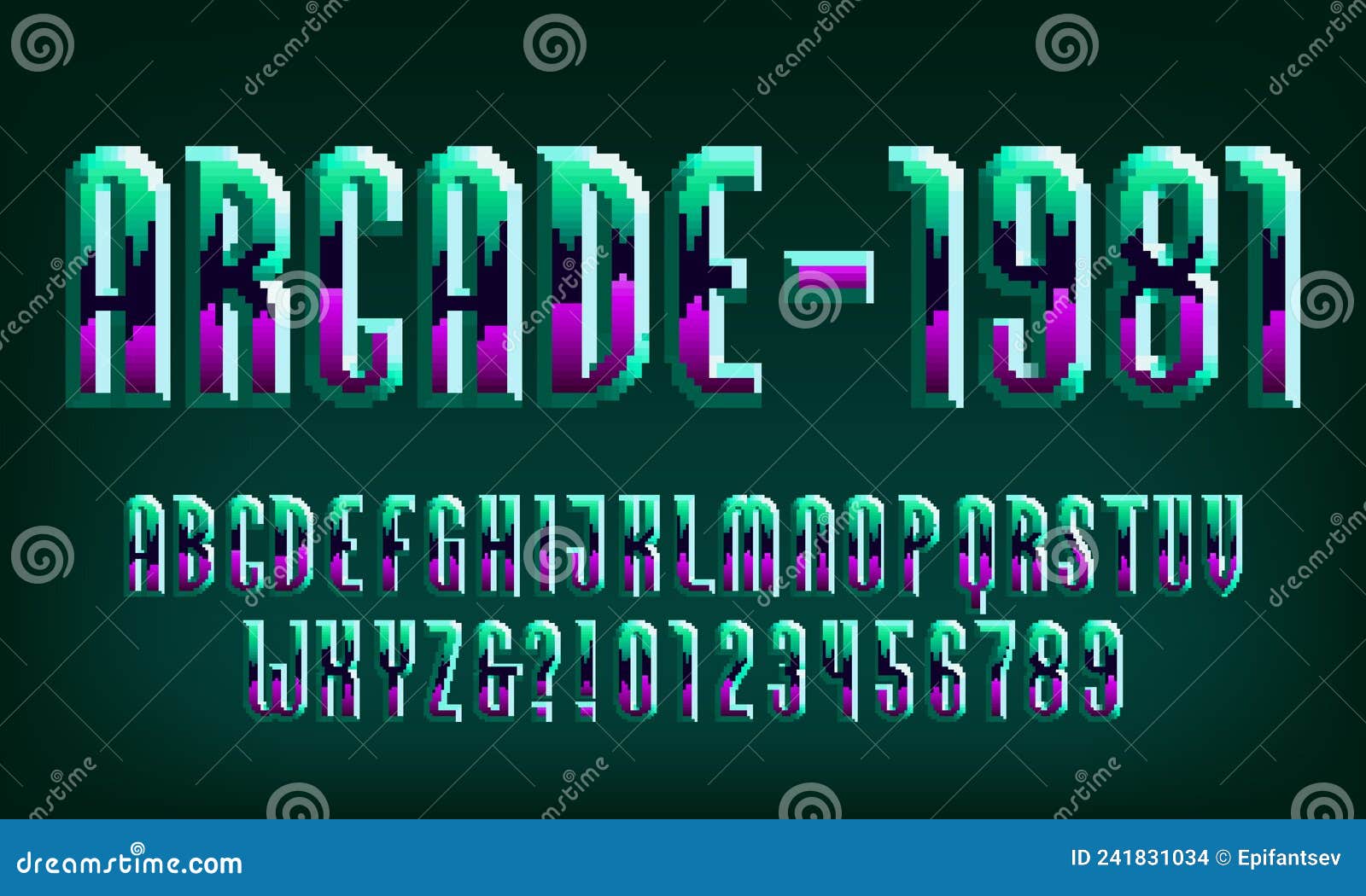 Arcade-1981 Alphabet Font. Pixel Digital Gradient Letters And Numbers ...
