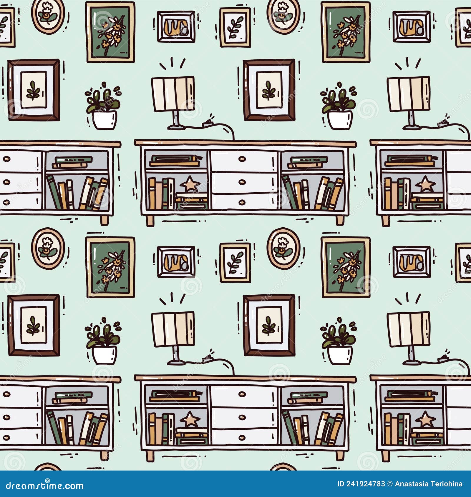 Seamless Pattern with Cute Interior Elements Stock Vector ...