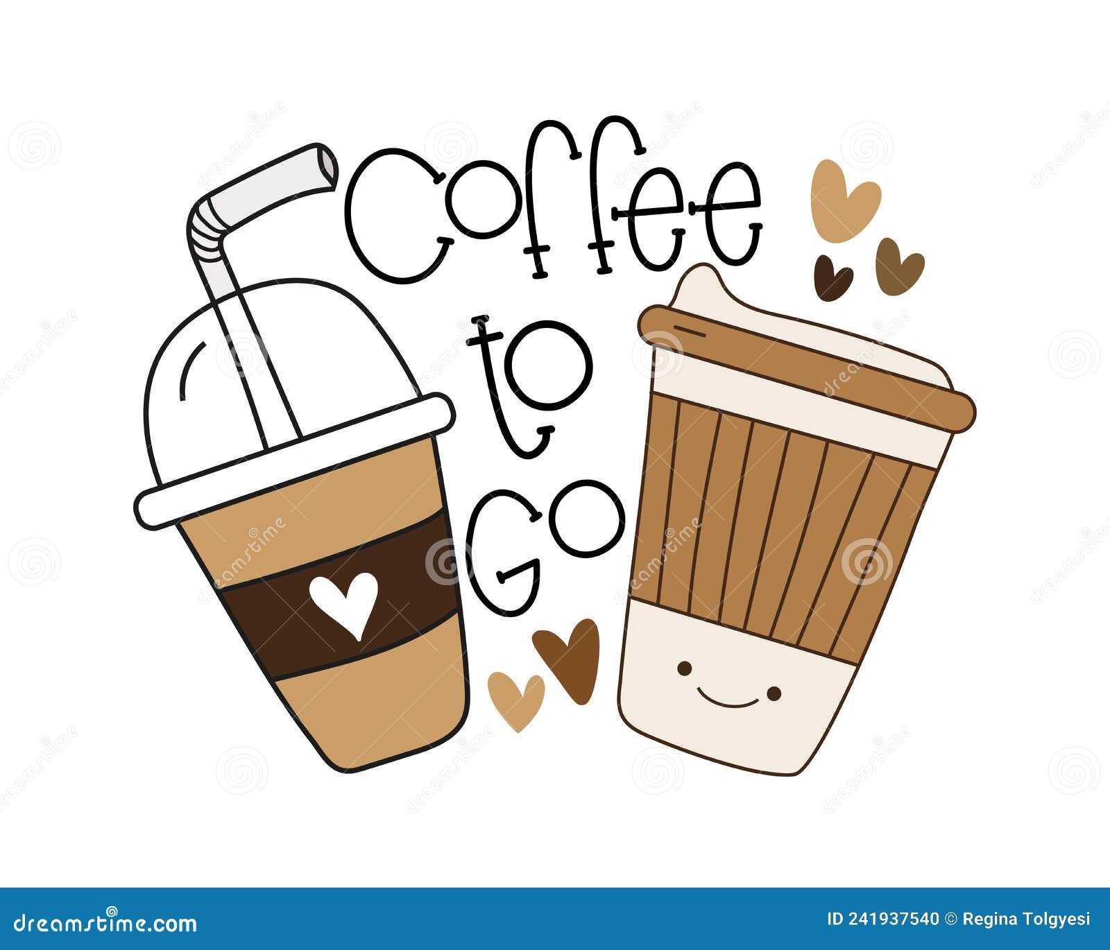 Coffee To Go - Cute Smiley Hand Drawn Coffee Cups with Hearts, Isolated ...