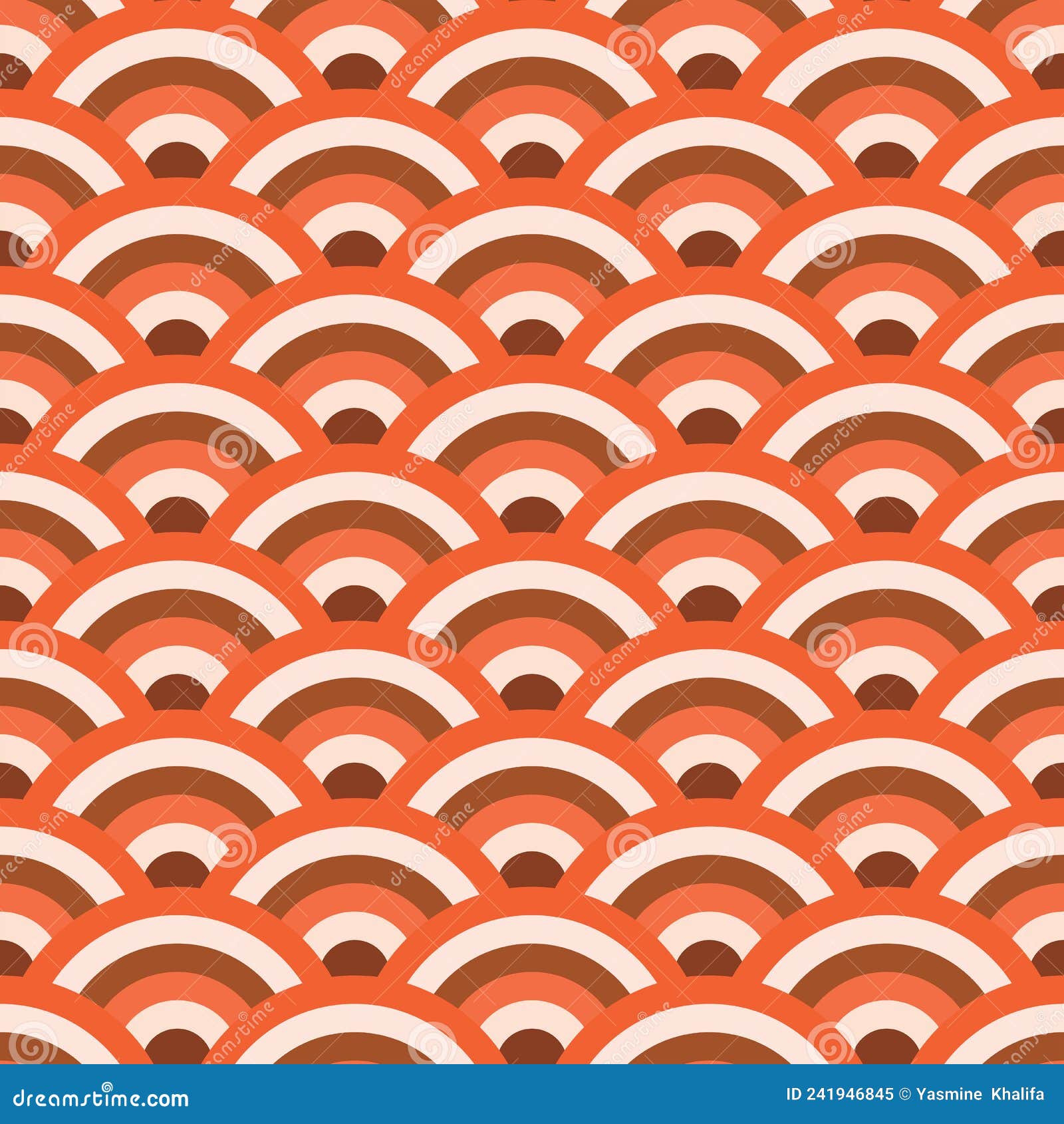 Japanese Wave Circle Seamless Pattern in Yellow and Orange Stock Vector ...