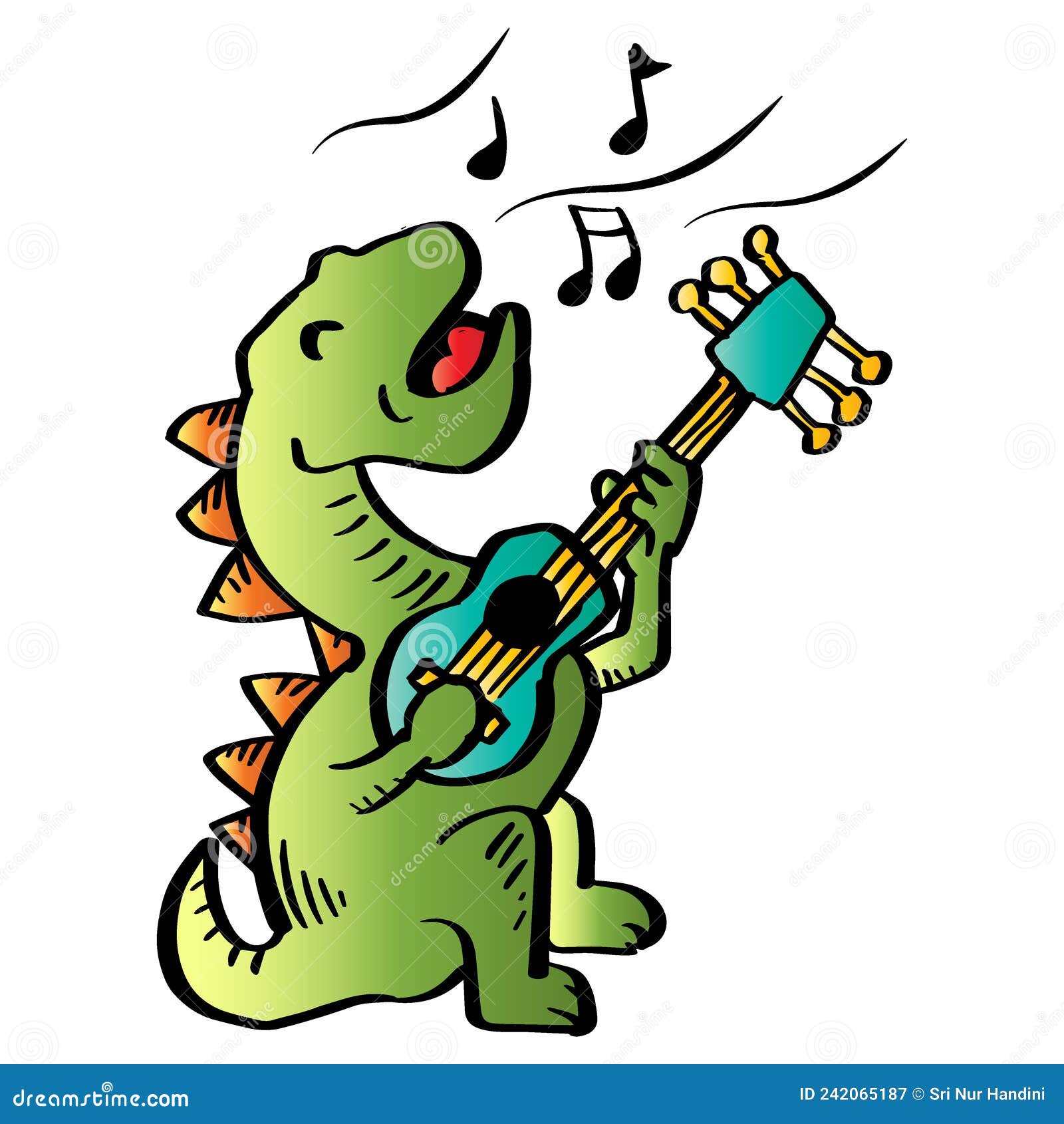 Cartoon Dinosaur Sings with Guitar. Stock Illustration - Illustration ...