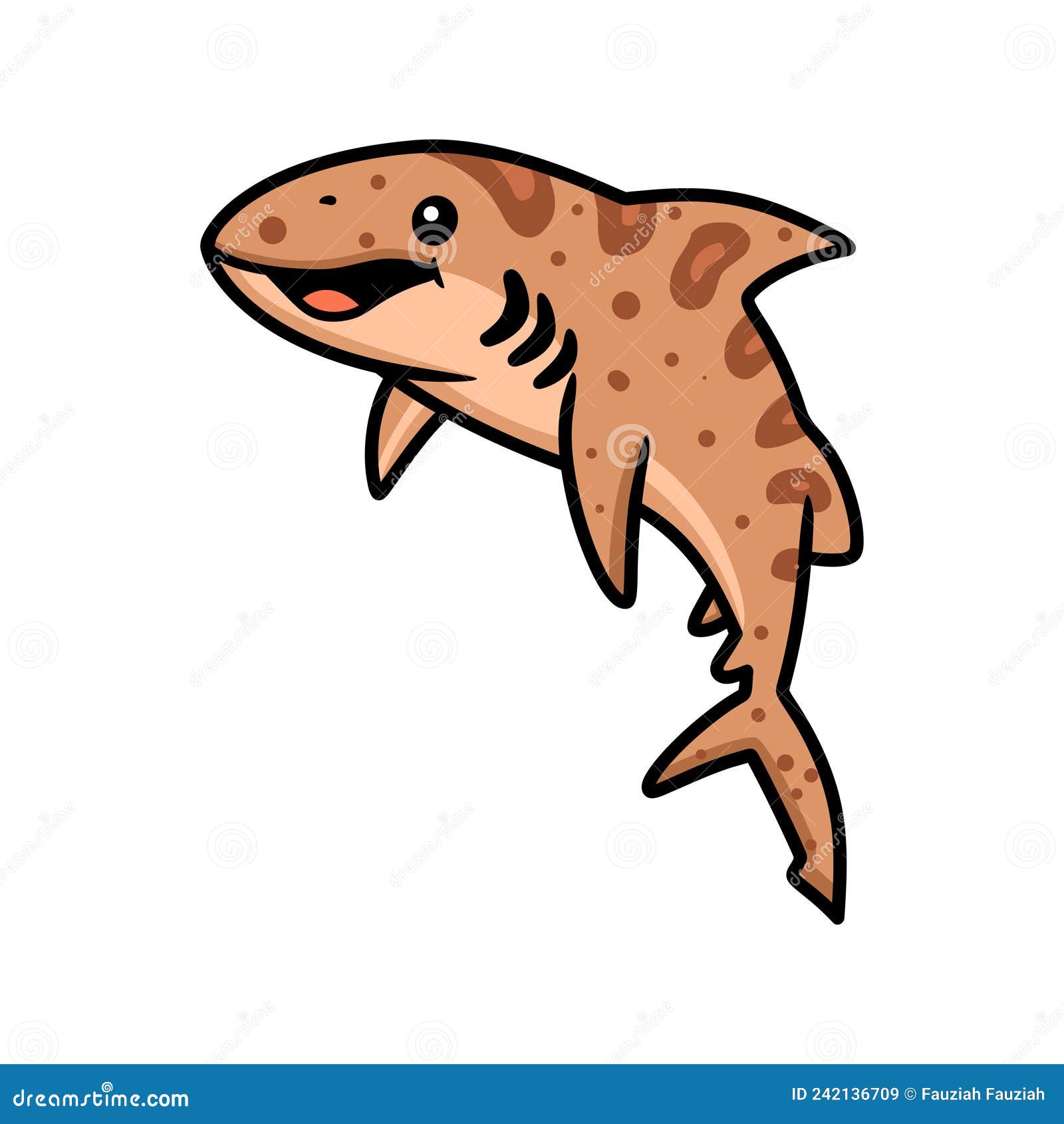 Cute Tiger Shark Cartoon Swimming Stock Vector - Illustration of brown ...