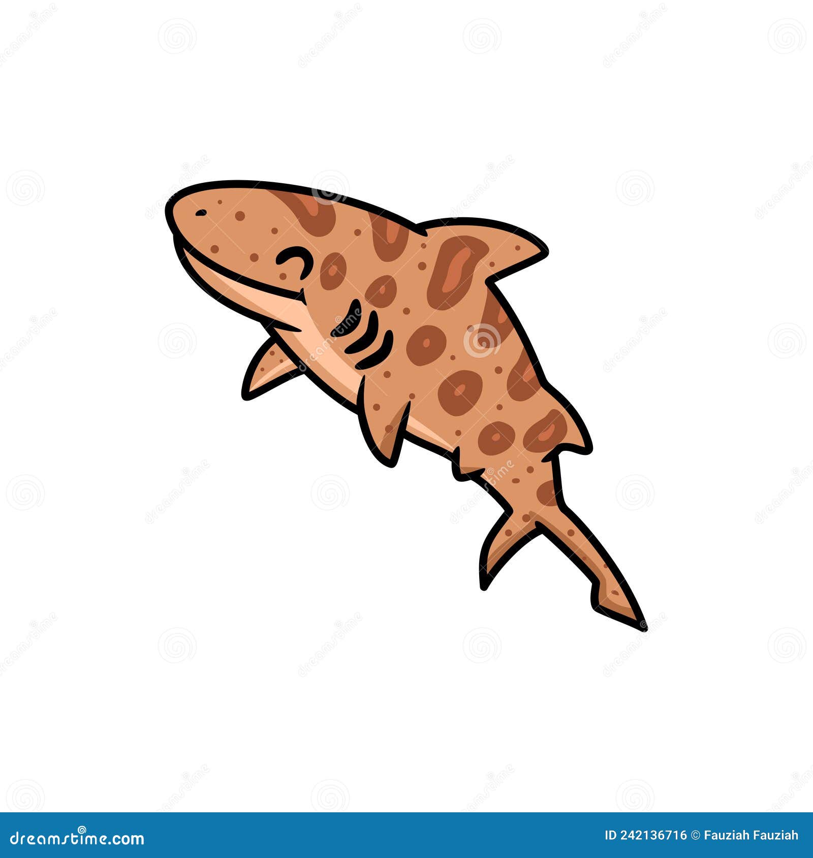 Cute Tiger Shark Cartoon Swimming Stock Vector - Illustration of brown ...