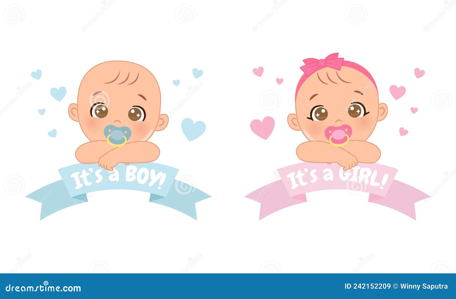 Cute Baby Boy And Girl Gender Reveal Label Template Cartoon Vector ...