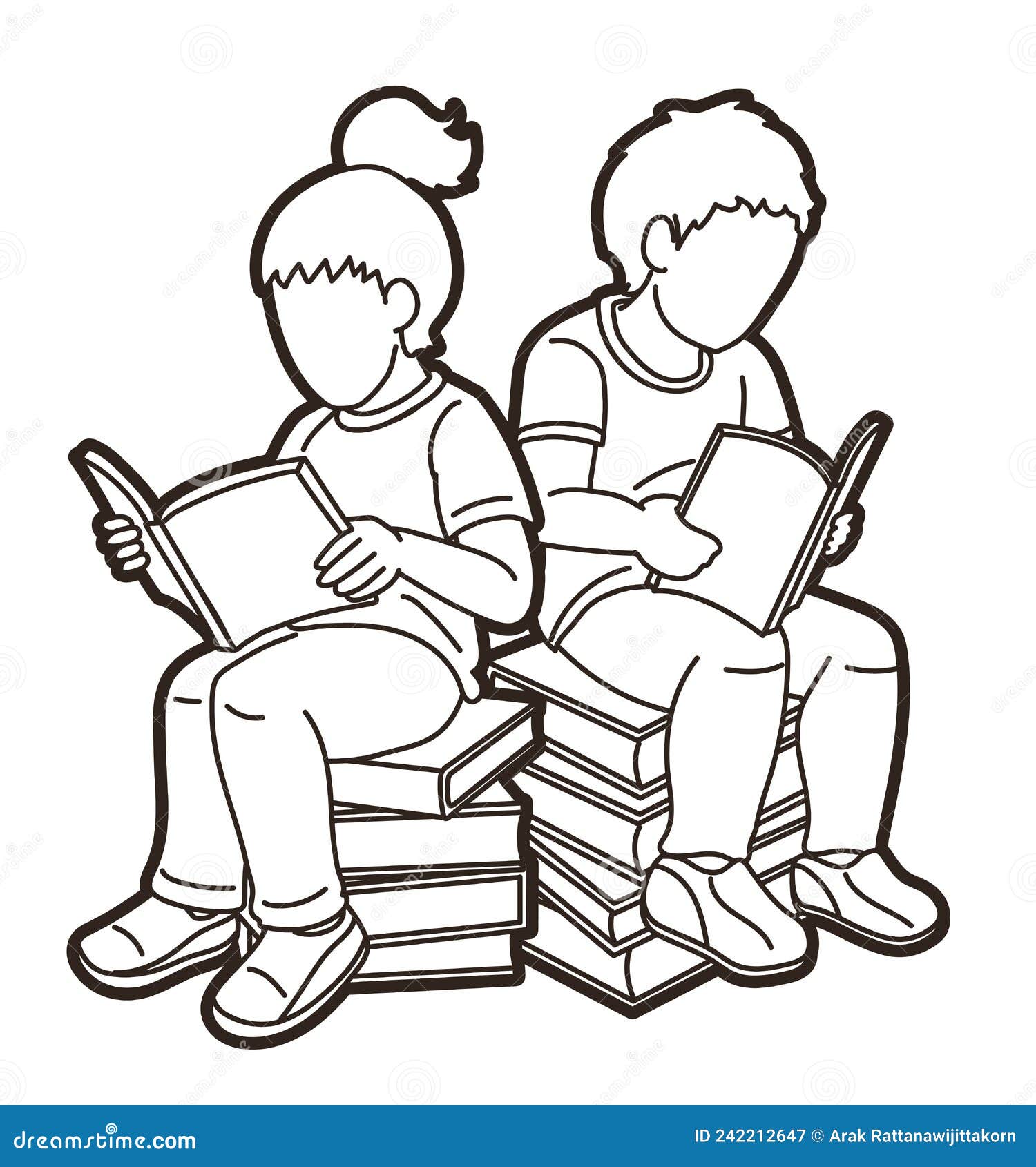 Group of Children Reading Books Together Cartoon Graphic Vector Stock ...