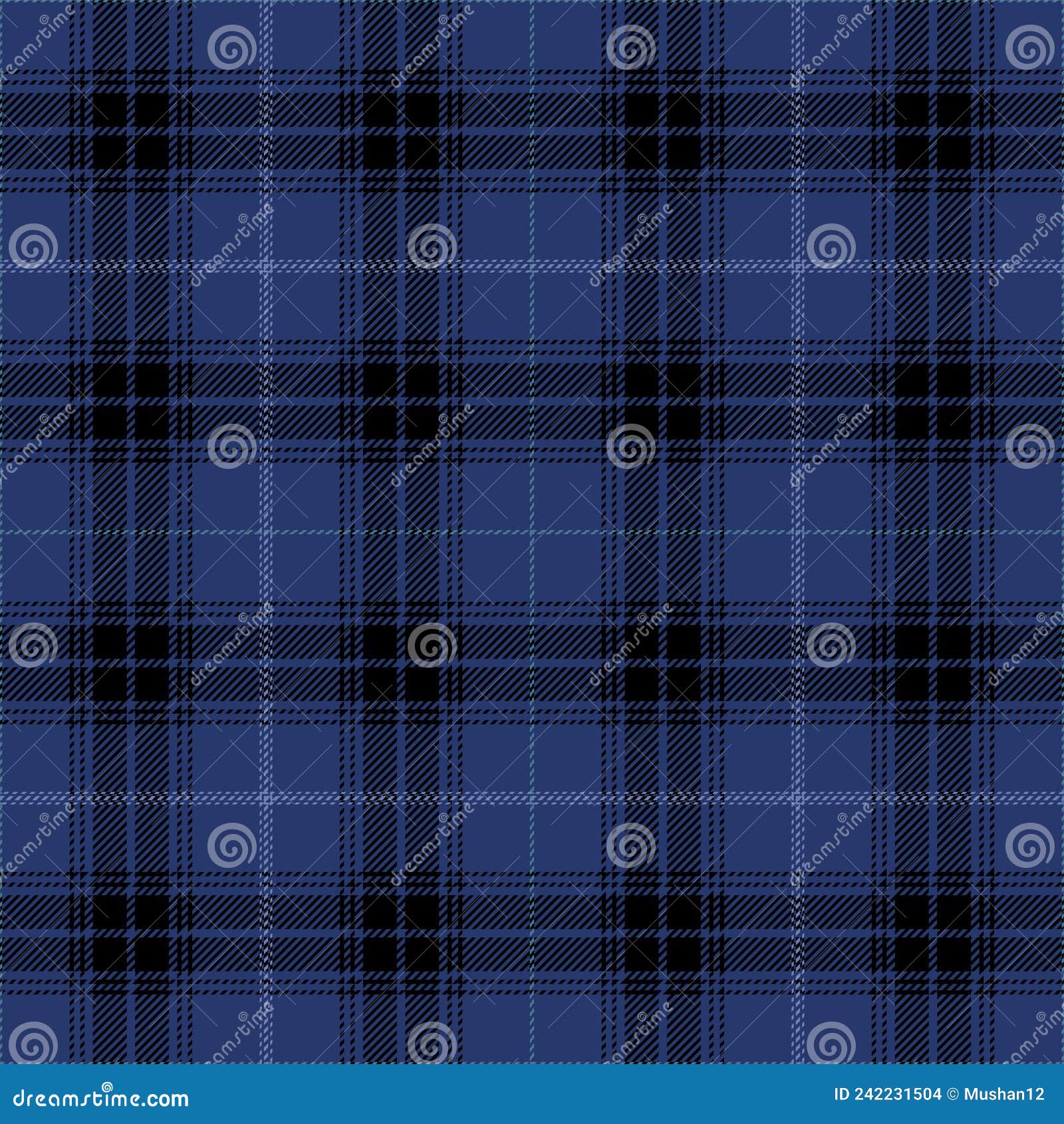 Blue and Black Tartan Plaid. Scottish Pattern Fabric Swatch Close-up ...