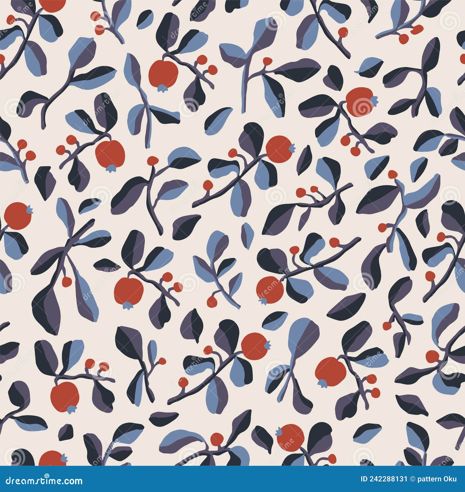 Vector Scandinavian Design Berry and Leaf Illustration Seamless Repeat ...