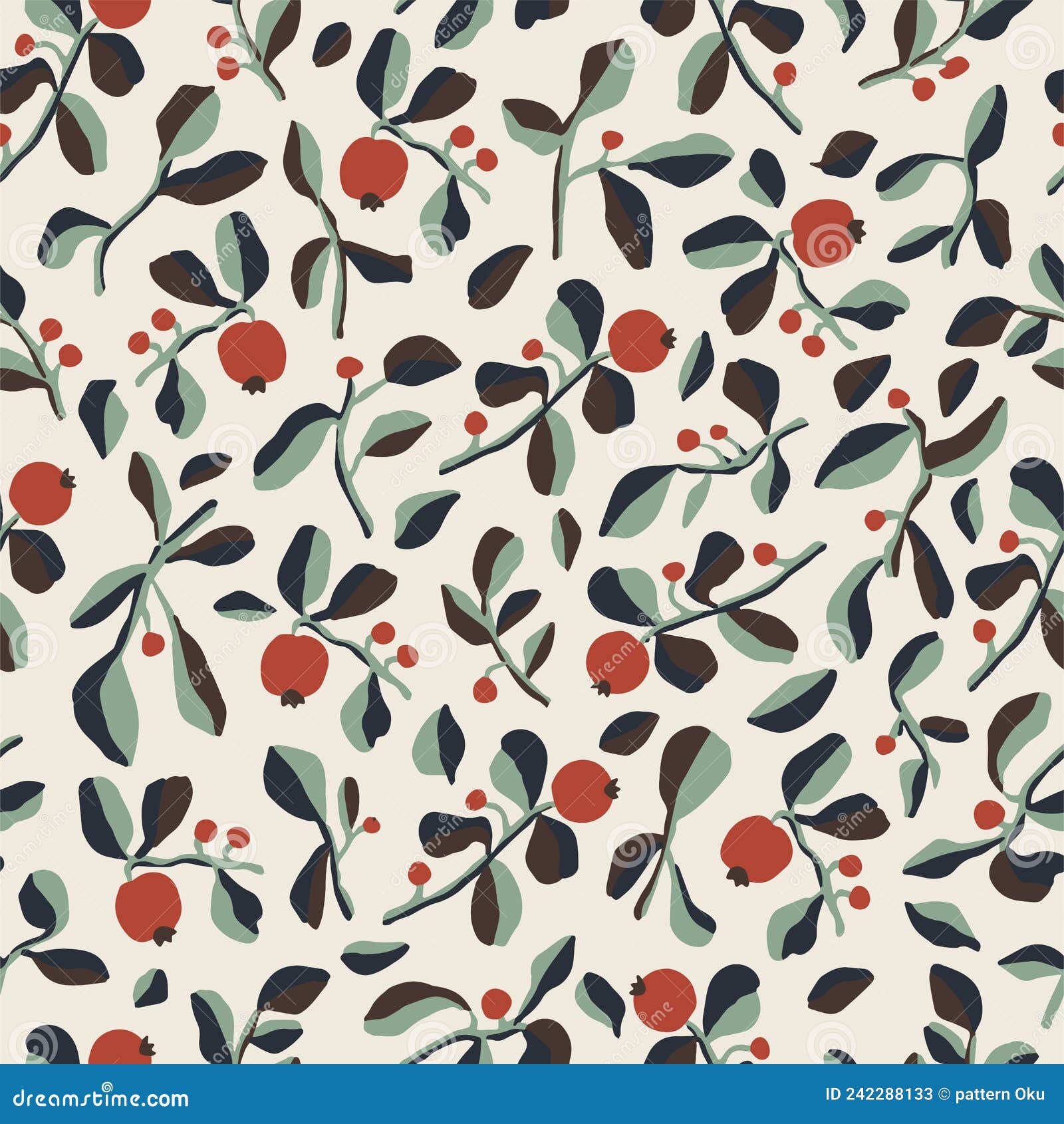 Vector Scandinavian Design Berry and Leaf Illustration Seamless Repeat ...