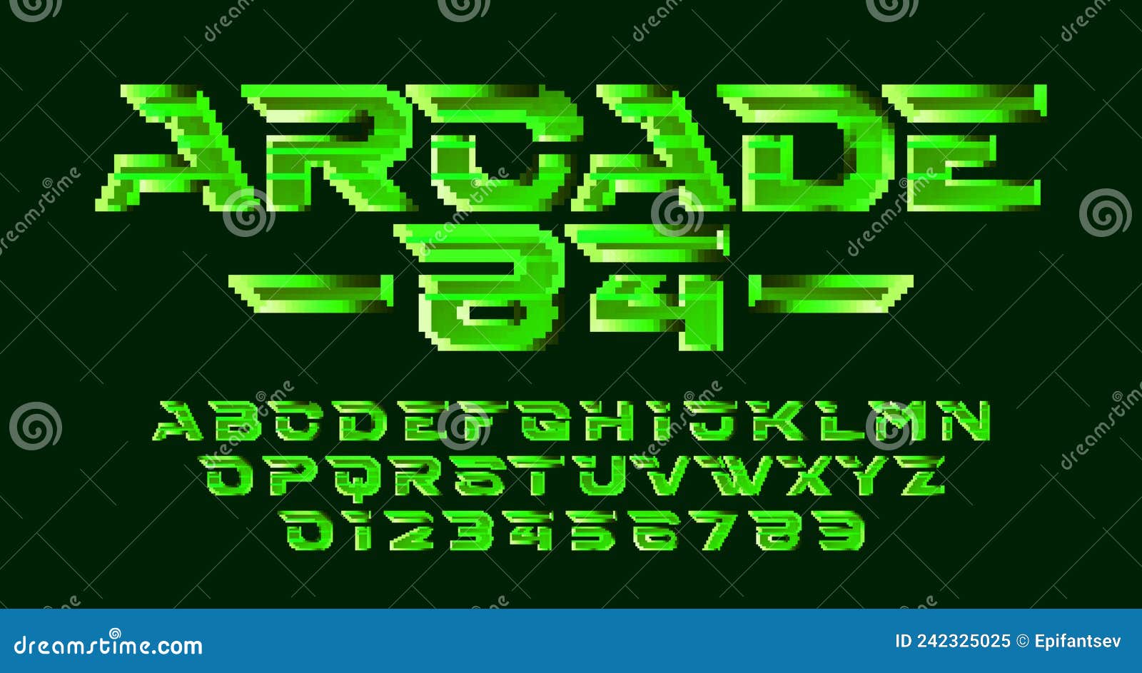 Arcade 84 Alphabet Font. Pixel Futuristic Letters and Numbers Stock ...