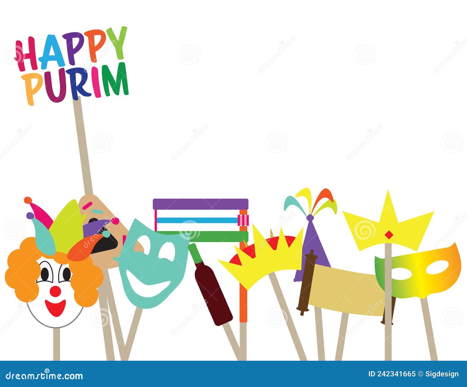 Happy Purim Banner with Purim Elements Toppers Stock Vector ...