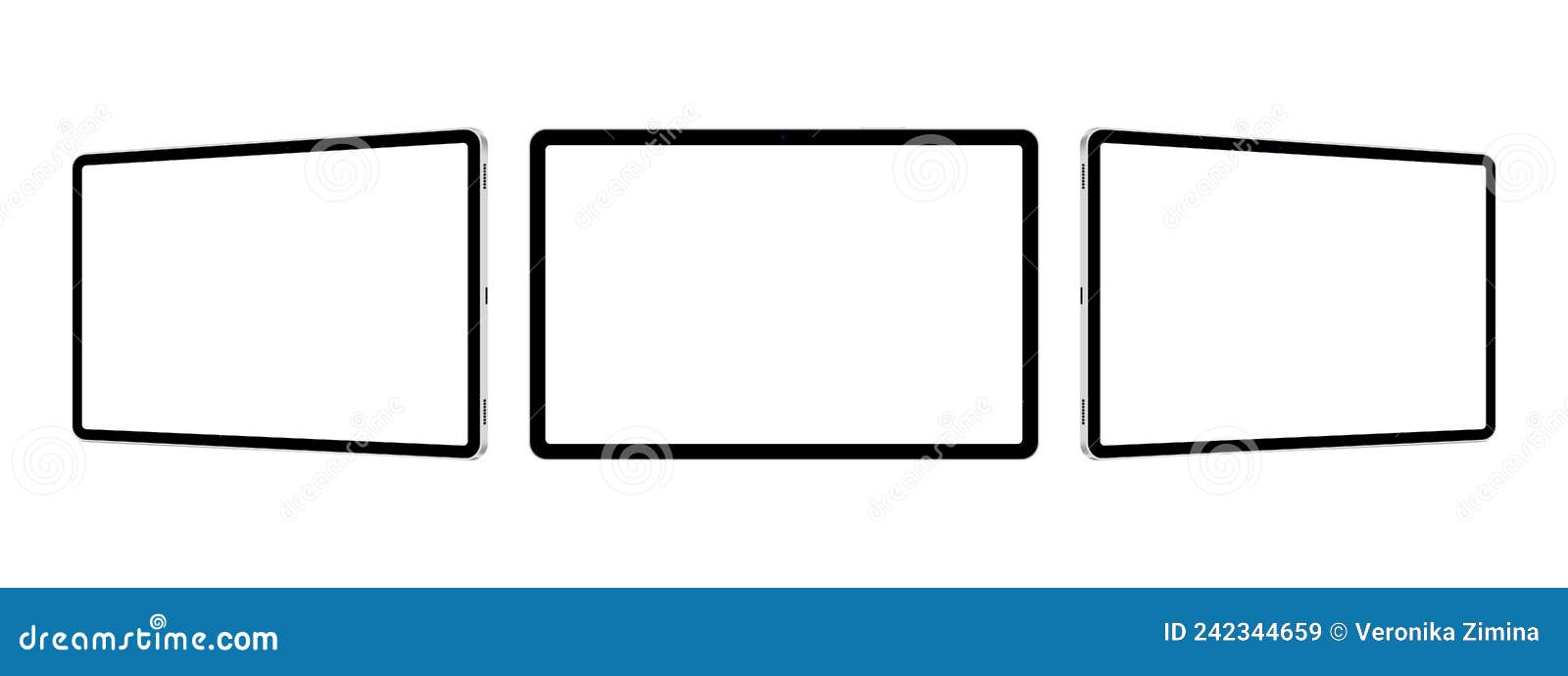 Tablet Mockup with Horizontal Screen, Front and Side View Stock Vector ...