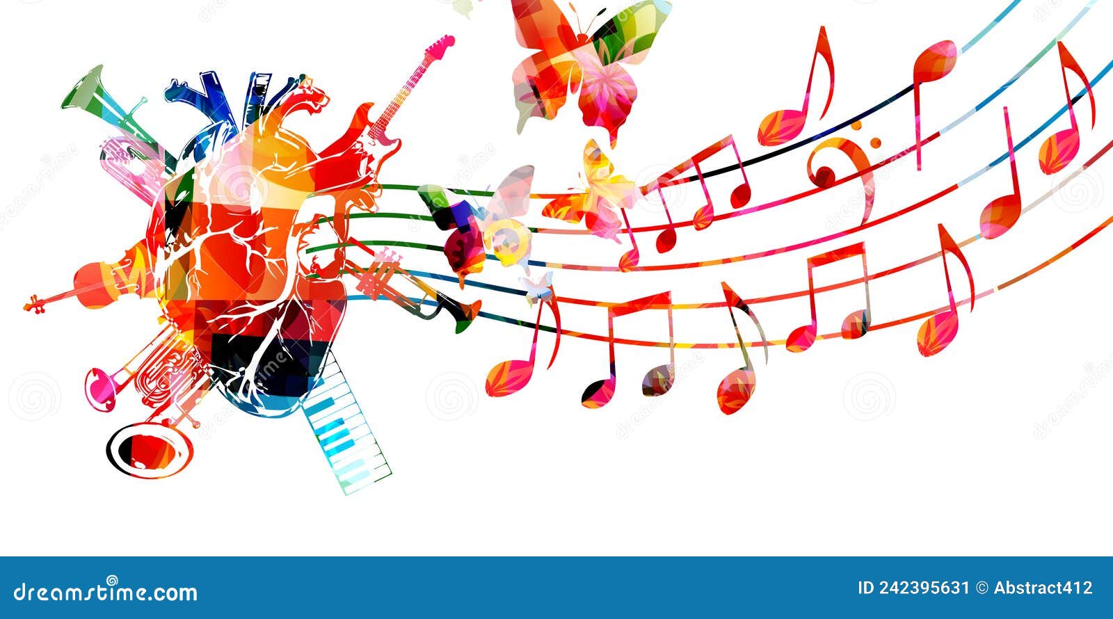 Love and Passion for Music Background. Human Heart with Colorful ...