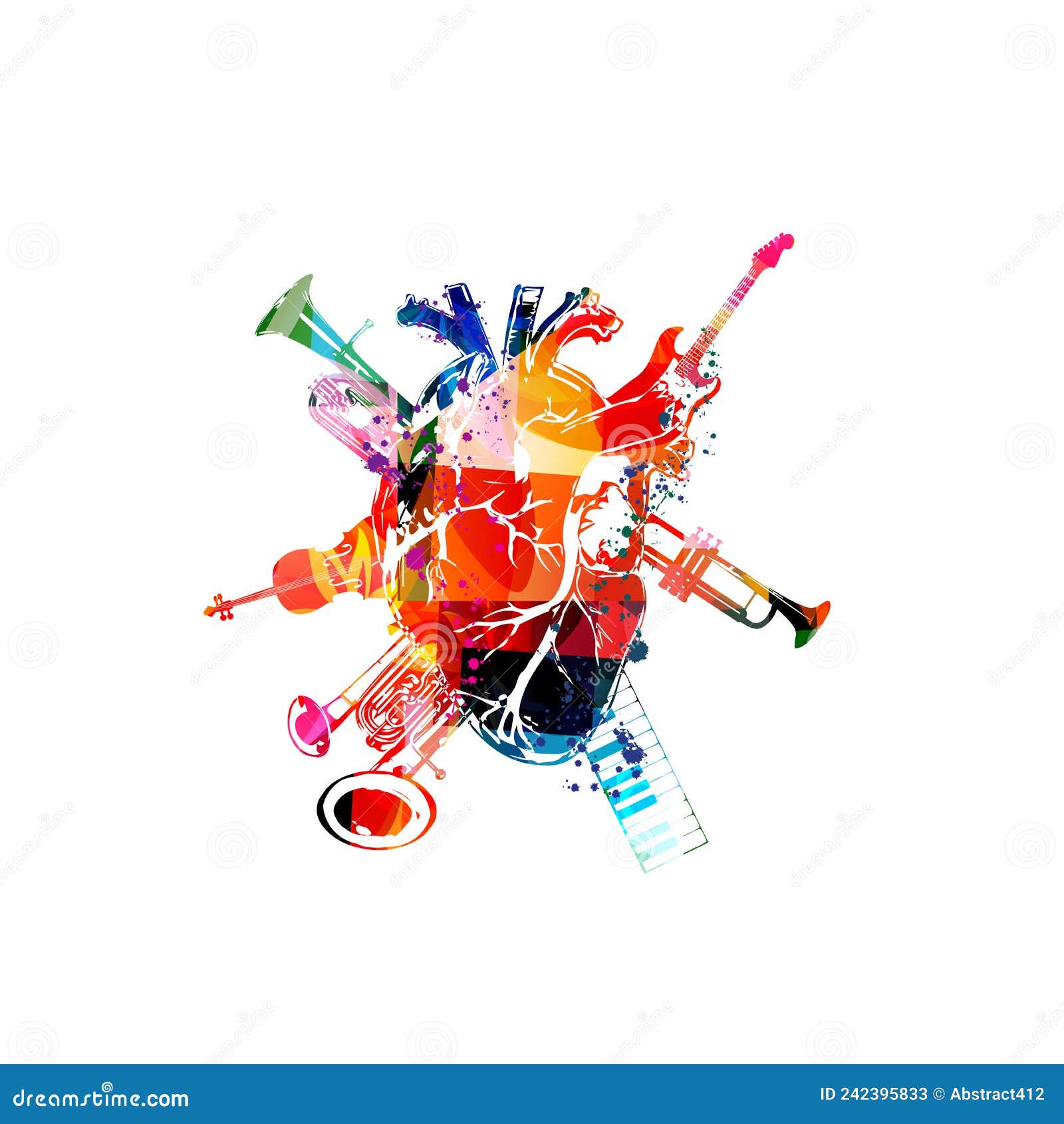 Love and Passion for Music Background. Human Heart with Colorful ...