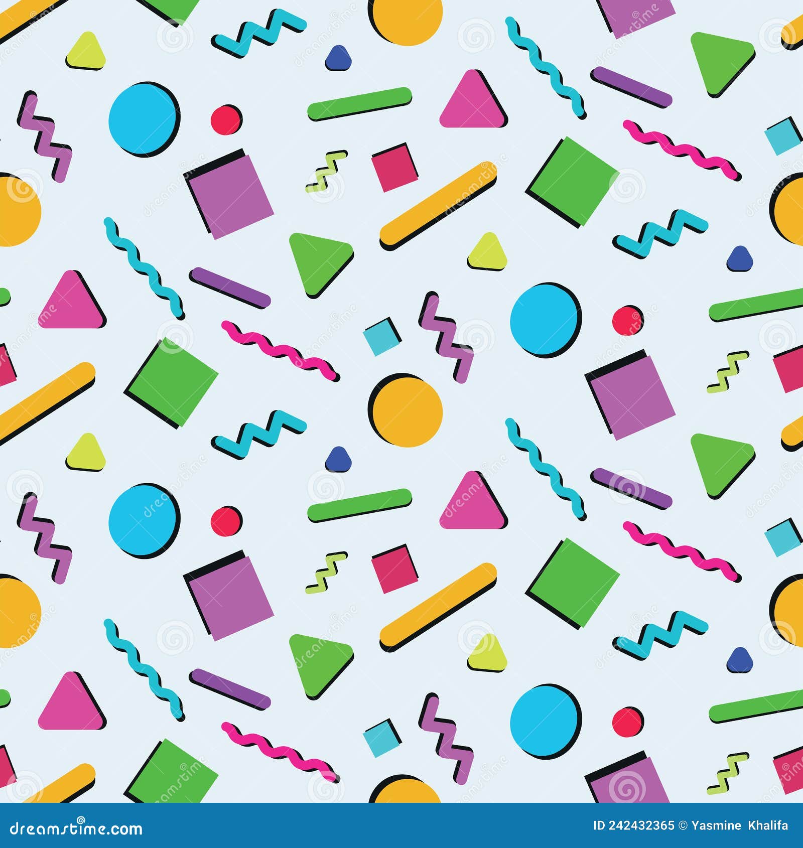Abstract Geometric Fun Colorful Shapes Seamless Pattern in 90s Style ...