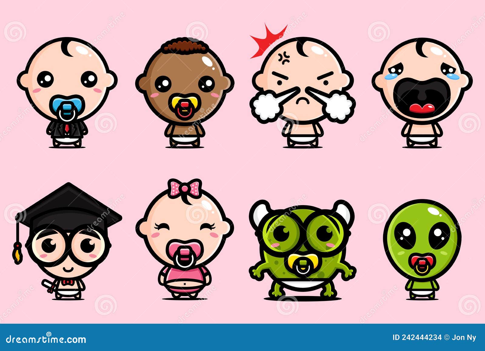 Cute Baby Character Bundle Set Vector Design with Various Types of ...