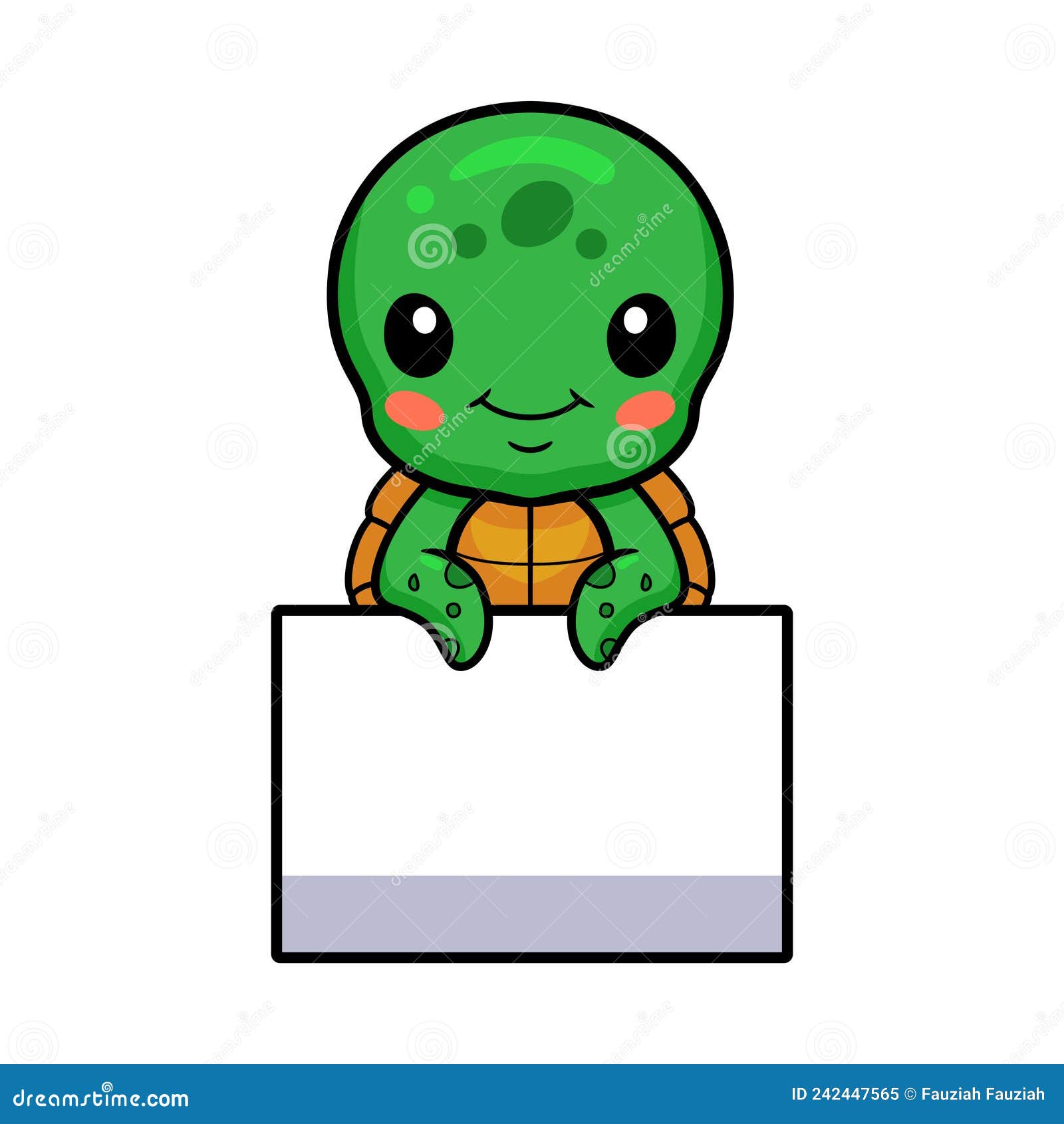 Cute Little Turtle Cartoon with Blank Sign Stock Vector - Illustration ...