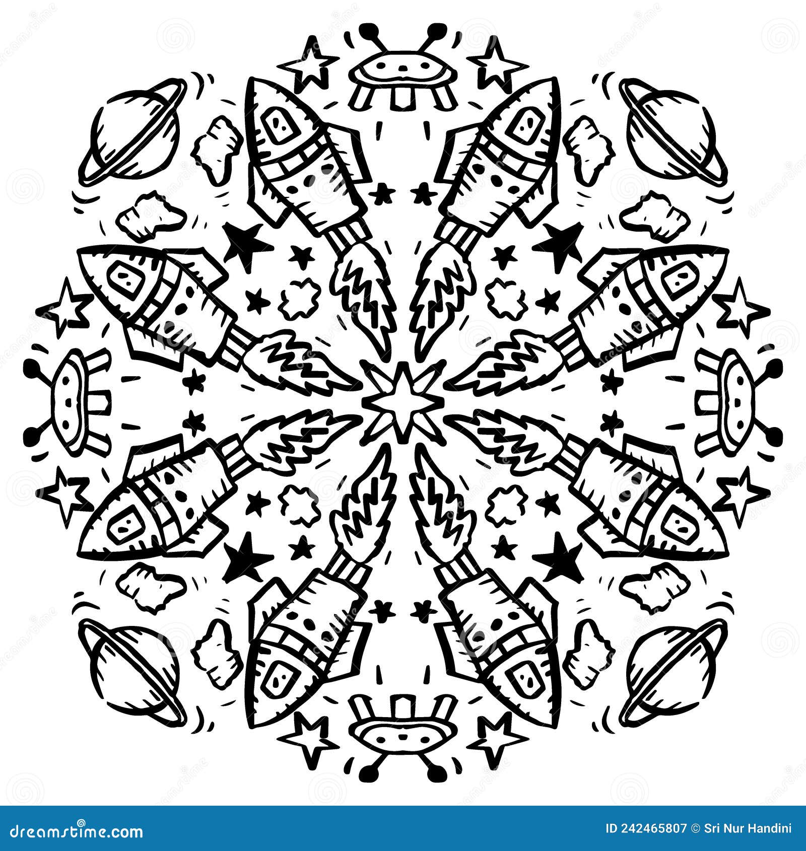 Space Mandala Pattern Hand Drawing Illustration. Stock Vector ...