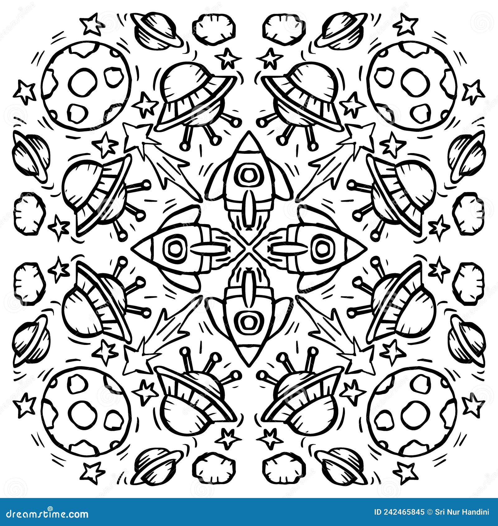 Space Mandala Pattern Hand Drawing Illustration. Stock Vector ...