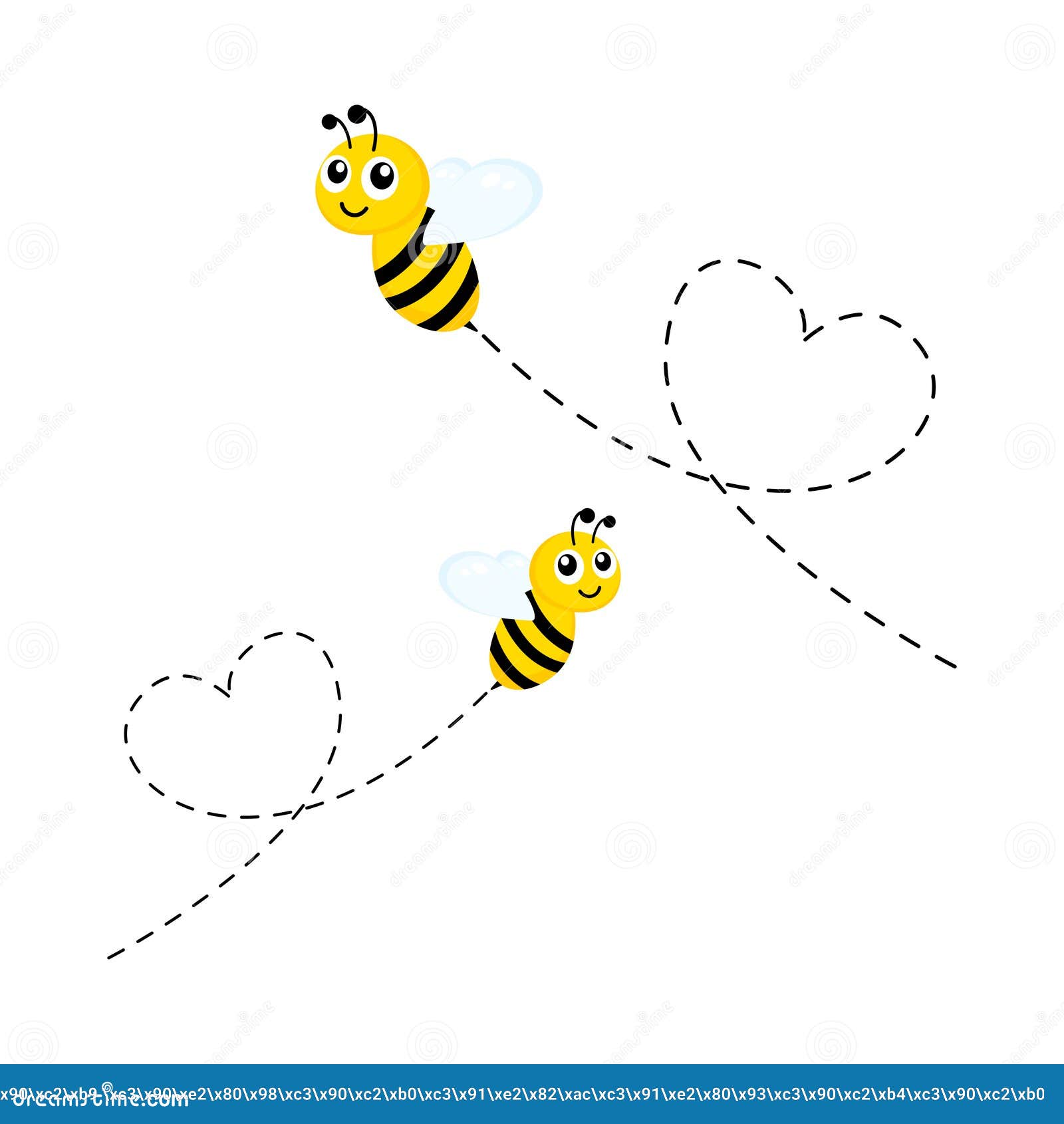 Bees Flying on a Dotted Route in Heart Shape. Lovely Bees Character ...