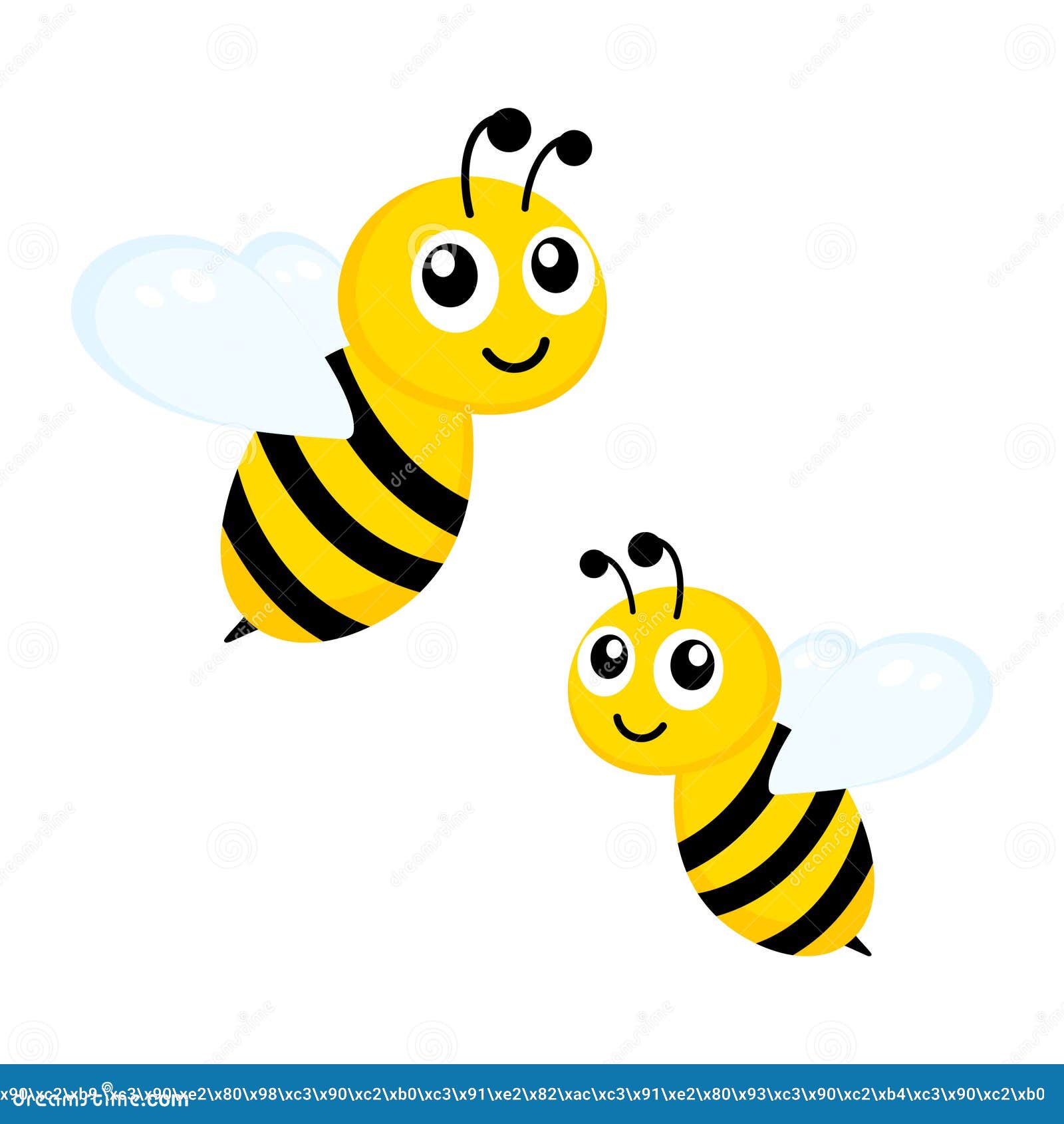 Cute Yellow Bees Set. Happy Bees Character with Kind Eyes Stock ...