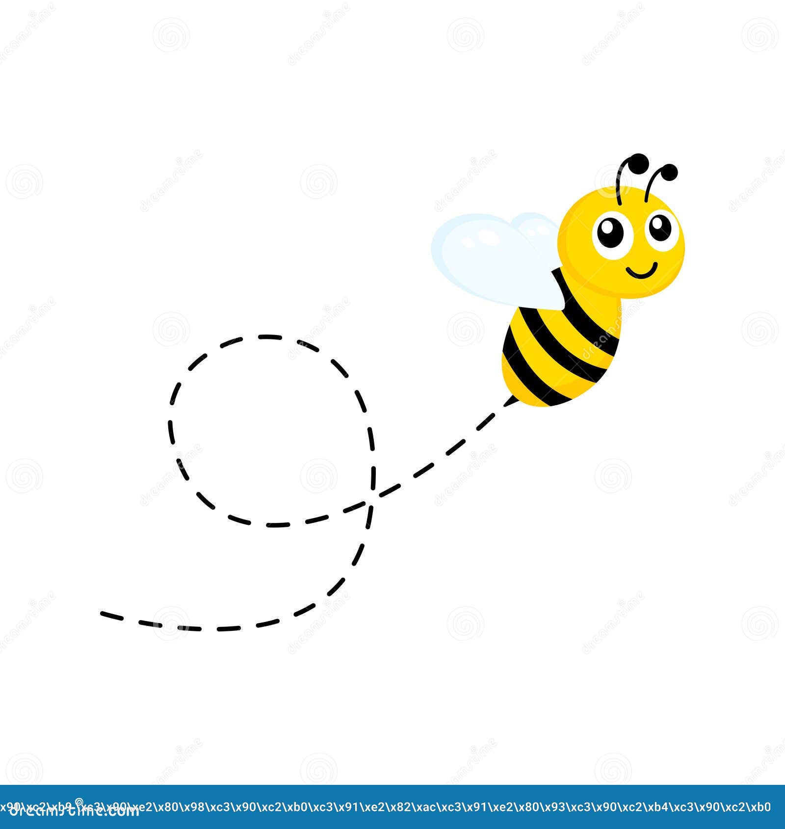 Flying Cute Bee with Dotted Route. Stock Illustration - Illustration of ...