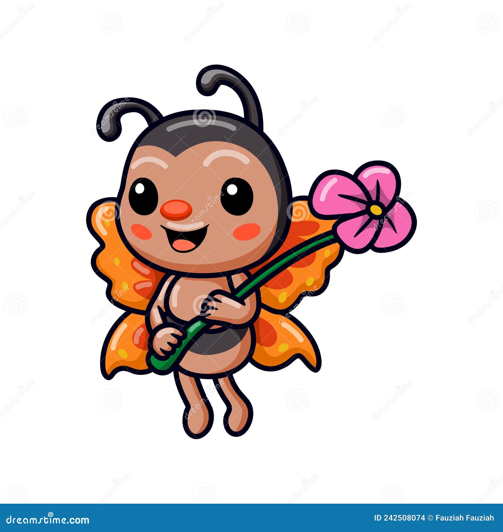 Cute Little Butterfly Cartoon Holding Flower Stock Vector ...