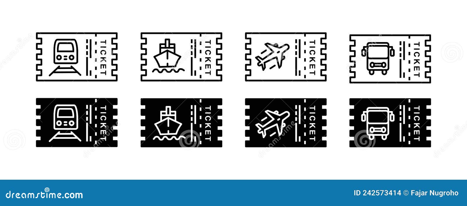 Vector Icon Set Transportation Ticket Stock Vector - Illustration of ...