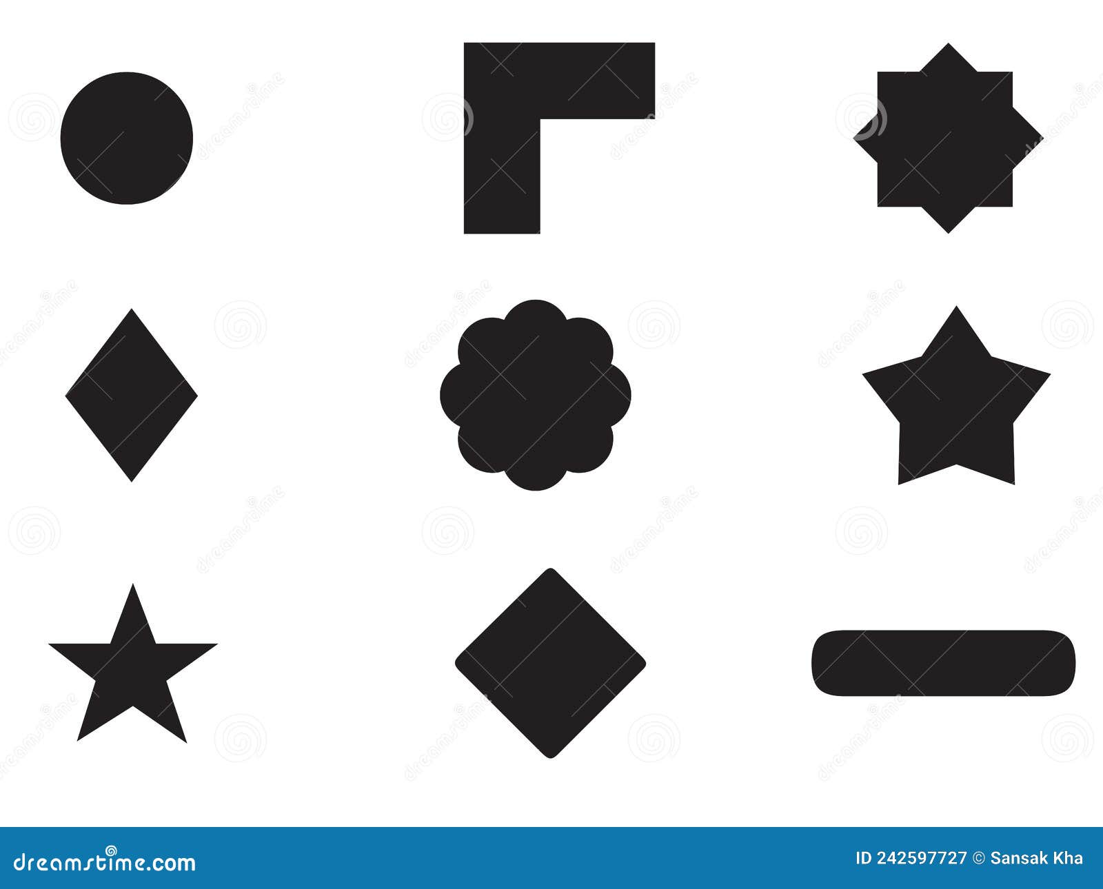 Geometric Shapes Black Silhouette Icon Set. Outline Cartoon Abstract ...
