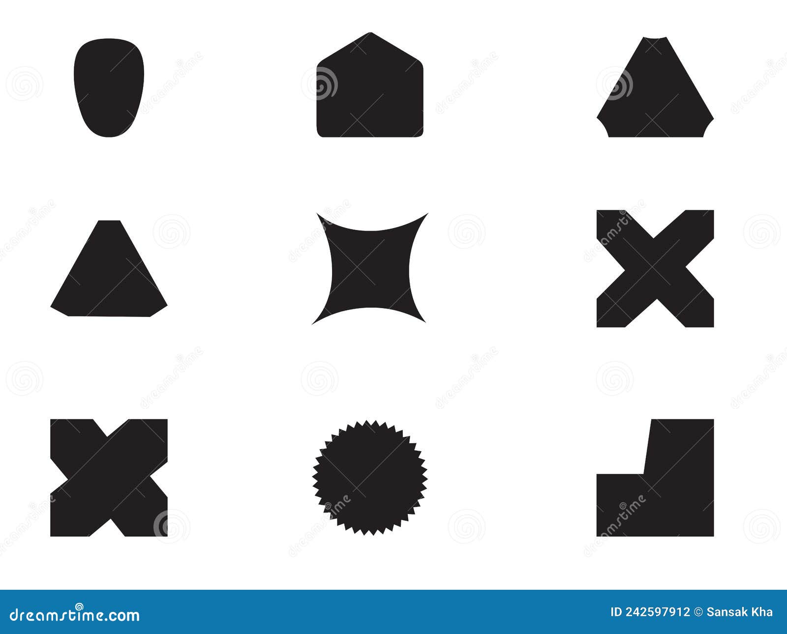 Geometric Shapes Black Silhouette Icon Set. Outline Cartoon Abstract ...