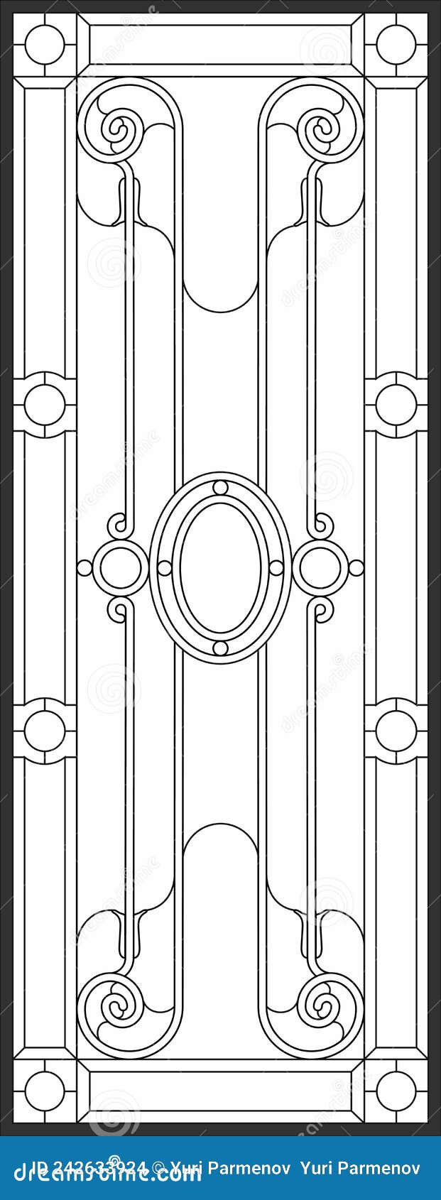 Outline Sketch of Stained-glass Panel in a Rectangular Frame, Abstract ...