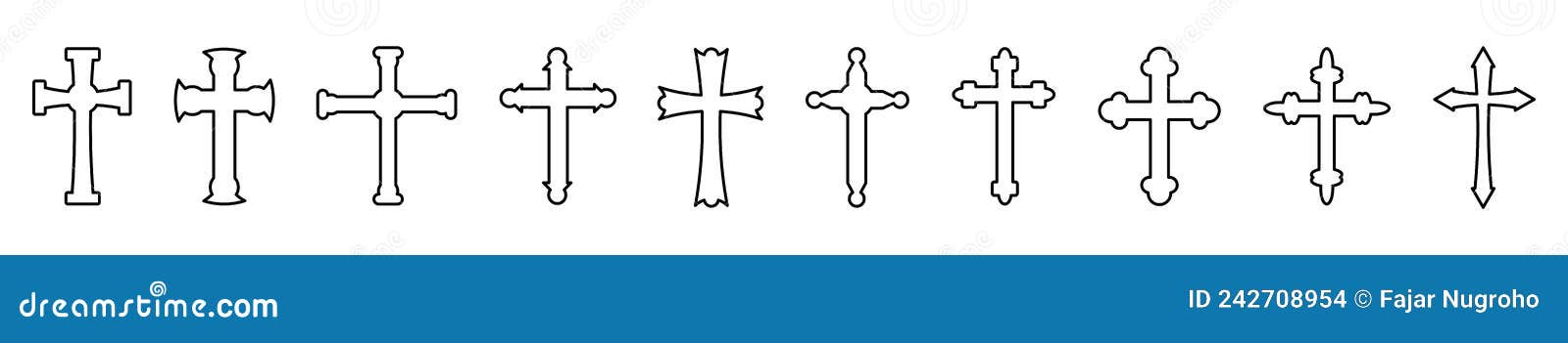 Icon Set Christian Cross Vector Symbol Flat and Outline Style Stock ...