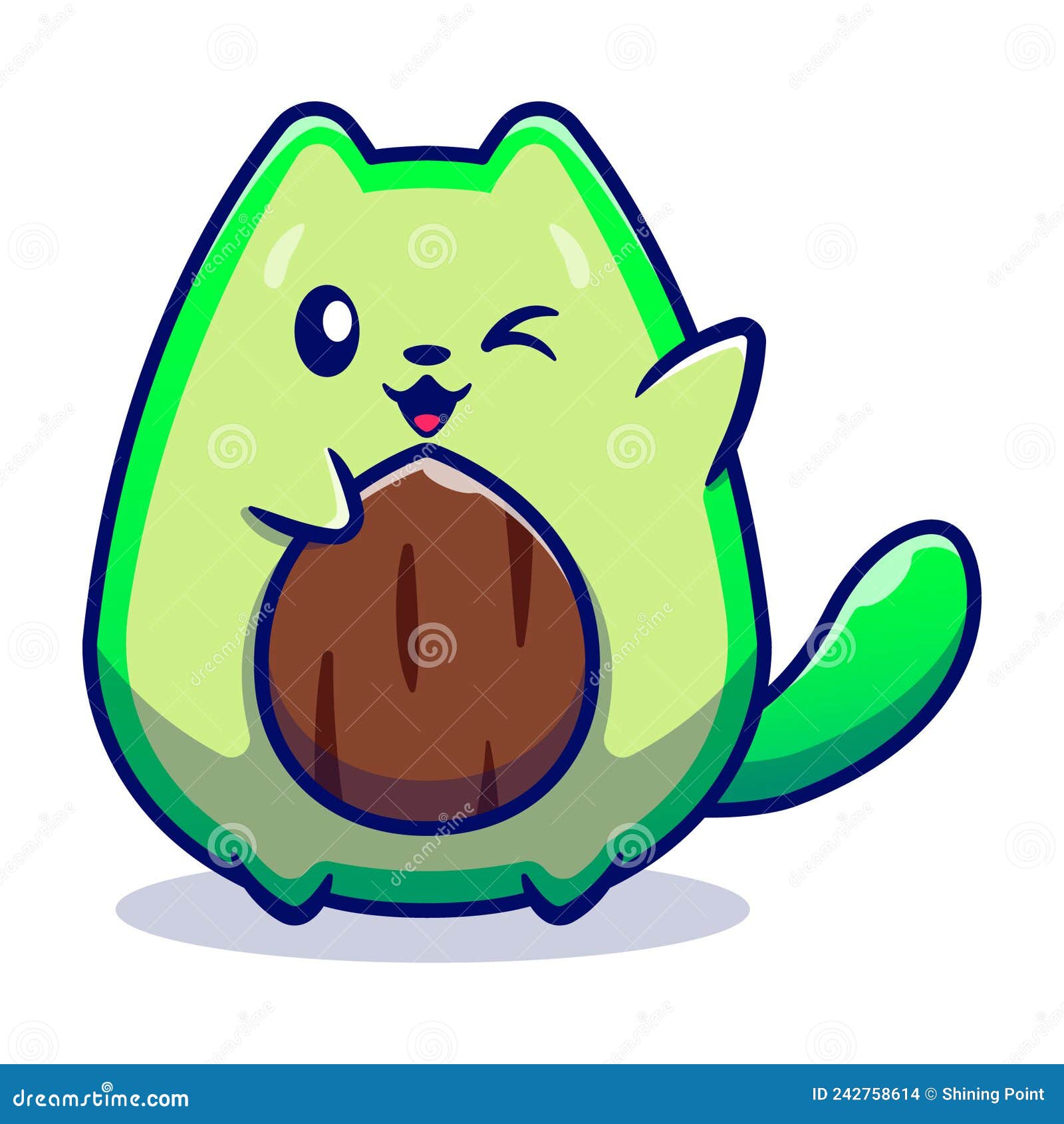 Cute Avocado Cat Cartoon Character Animal Fruit Isolated Stock Vector ...