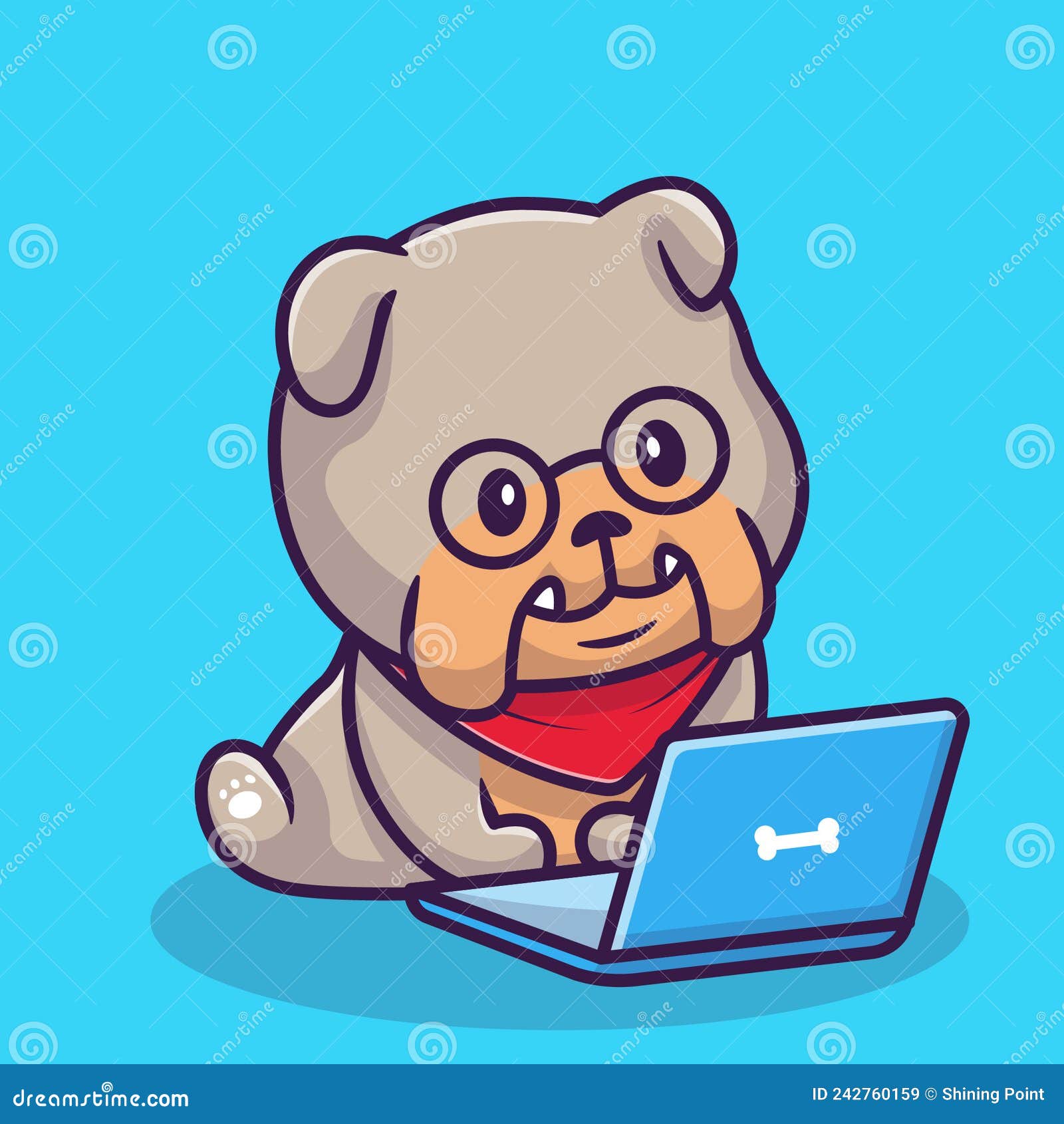 Cute Bulldog Operating Laptop Cartoon Illustration Stock Vector ...