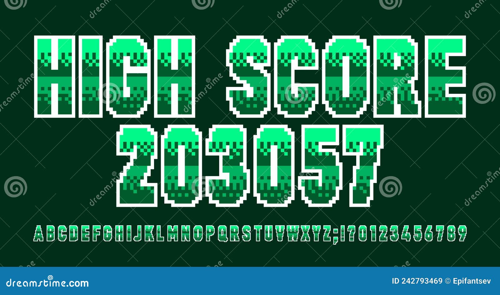 High Score Alphabet Font. Pixel Letters and Numbers Stock Vector ...