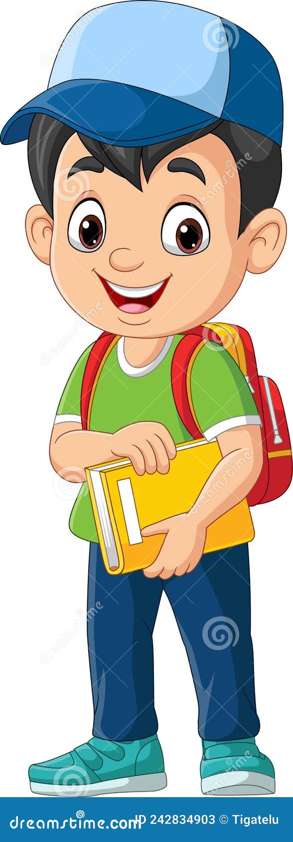 Cartoon School Boy with Bag and Book Stock Vector - Illustration of ...