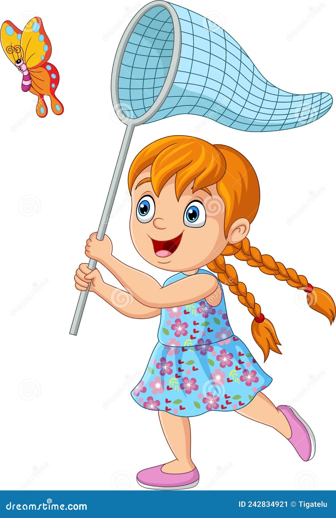 Cartoon Little Girl Catching a Butterfly Stock Vector - Illustration of ...