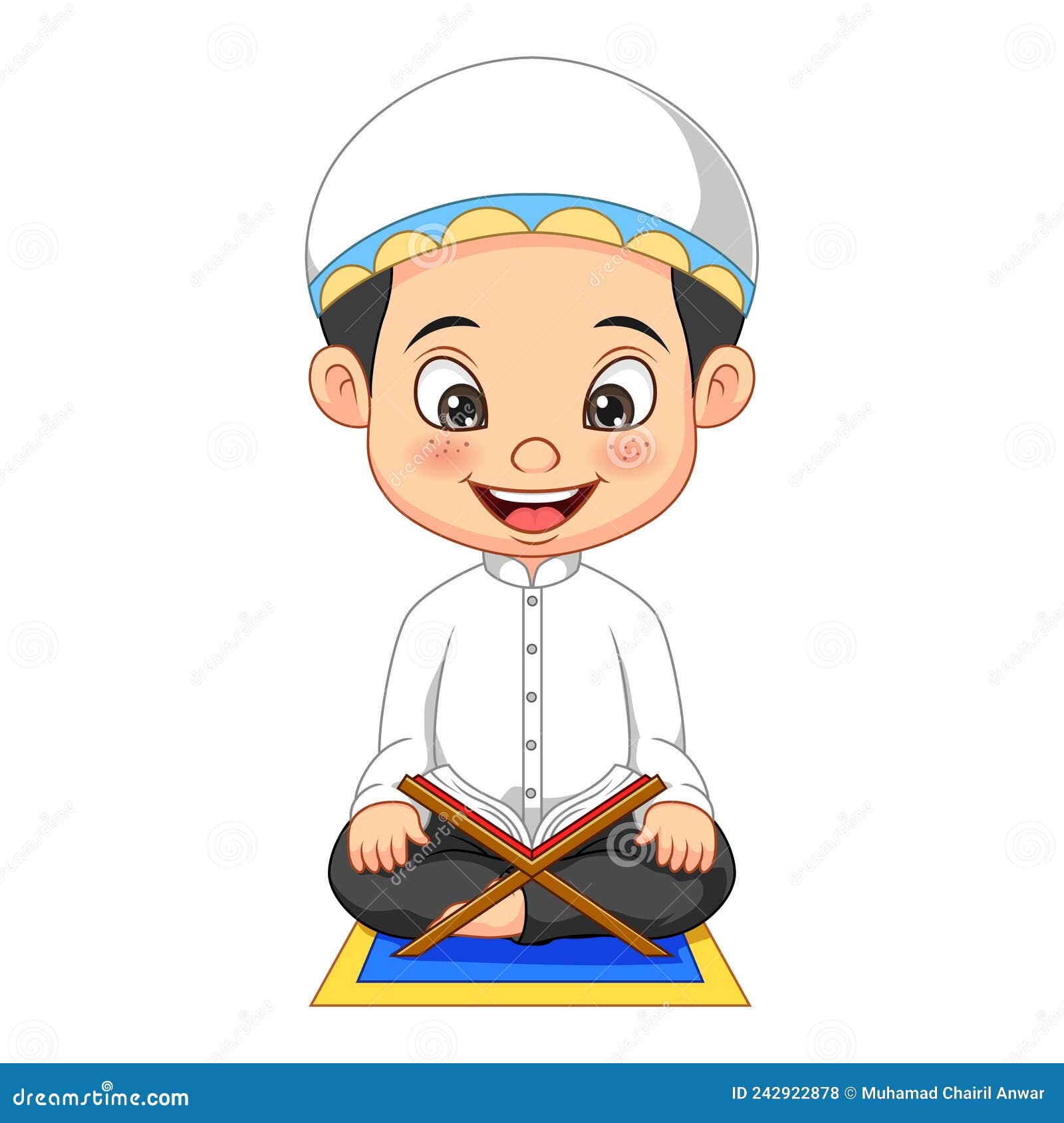 Cartoon Muslim Boy Reading Quran Vector Illustration | CartoonDealer ...