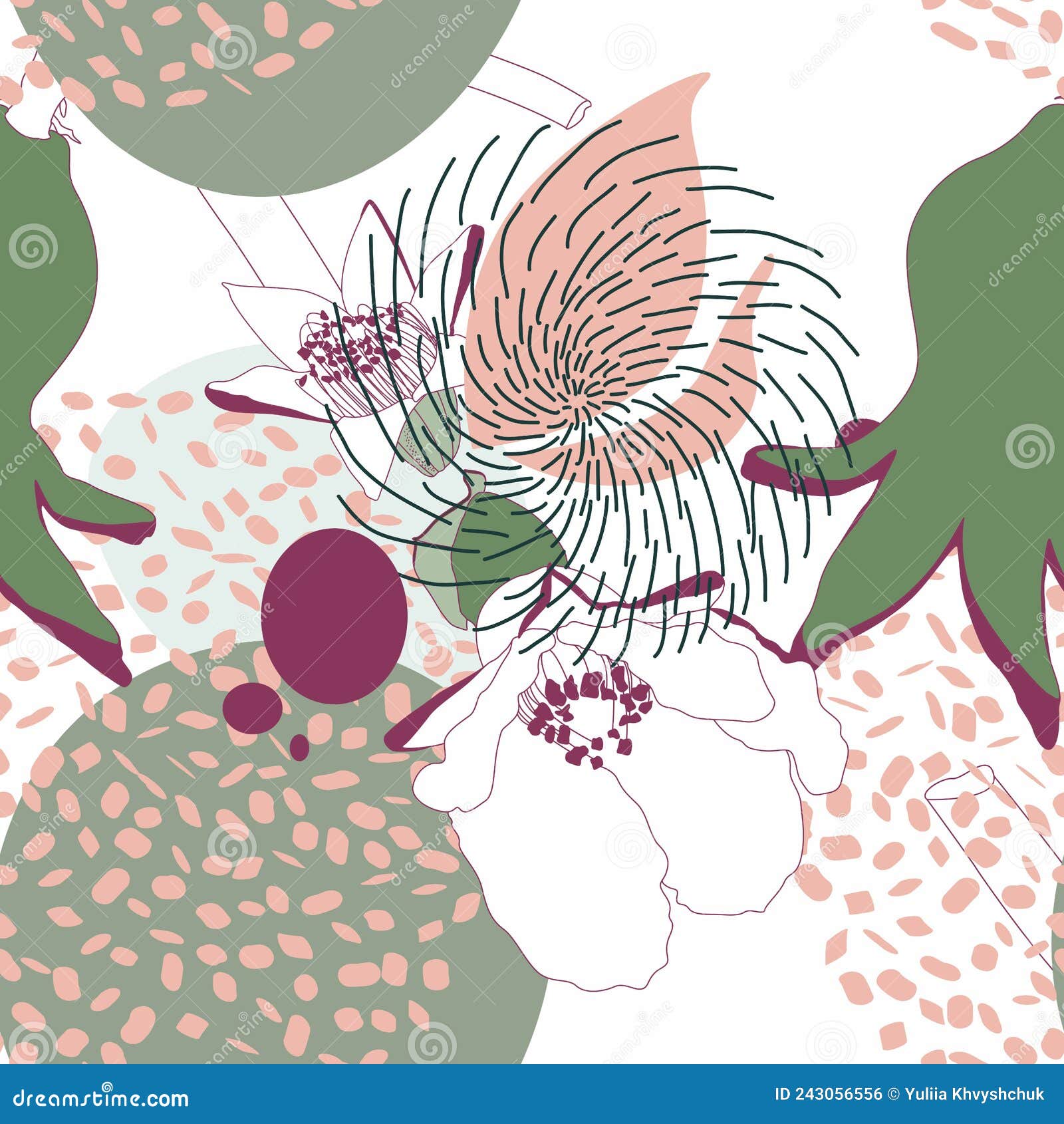 Line Exotic Abstract Flowers Illustration Pattern. Contemporary Floral ...