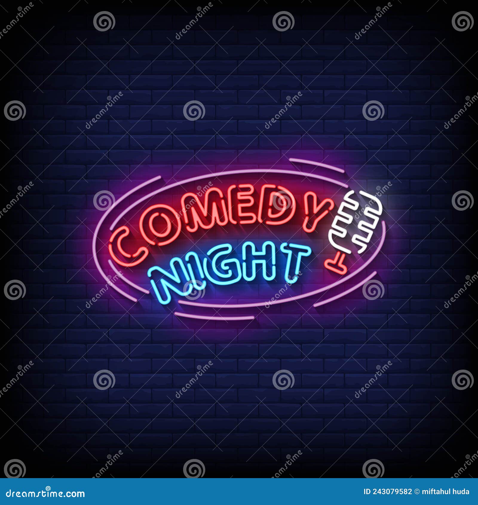 Comedy Night Neon Signs Style Text Vector Stock Vector - Illustration ...