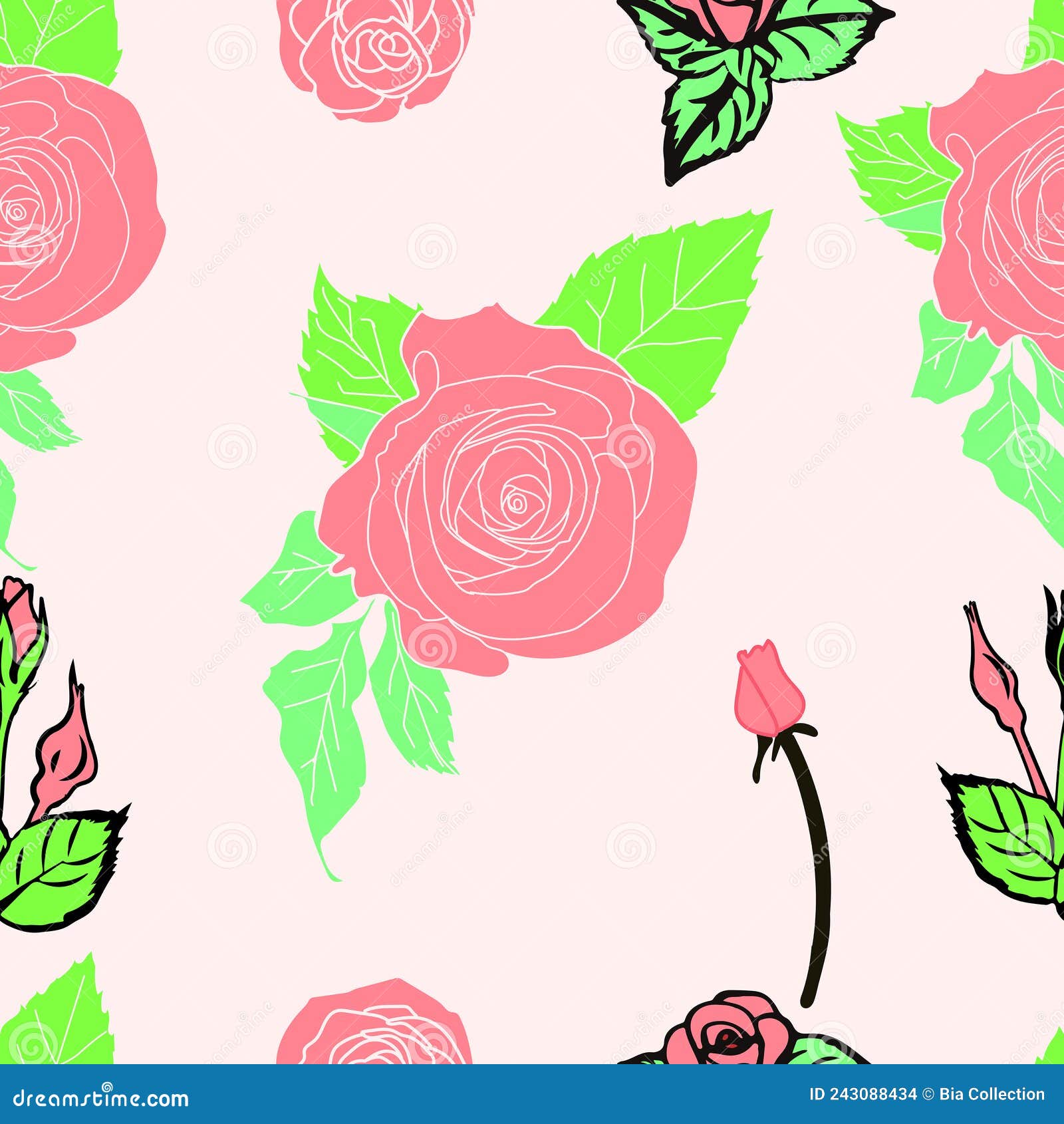 Pacific Pink Rose Flower Seamless Pattern, Rose Flower Seamless Pattern ...