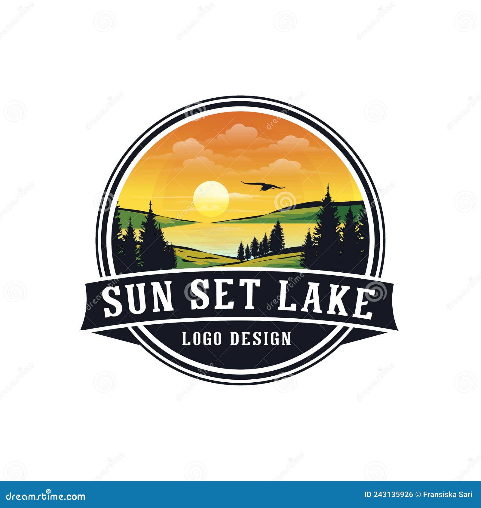 SUN and LAKE LOGO stock vector. Illustration of landscape - 243135926