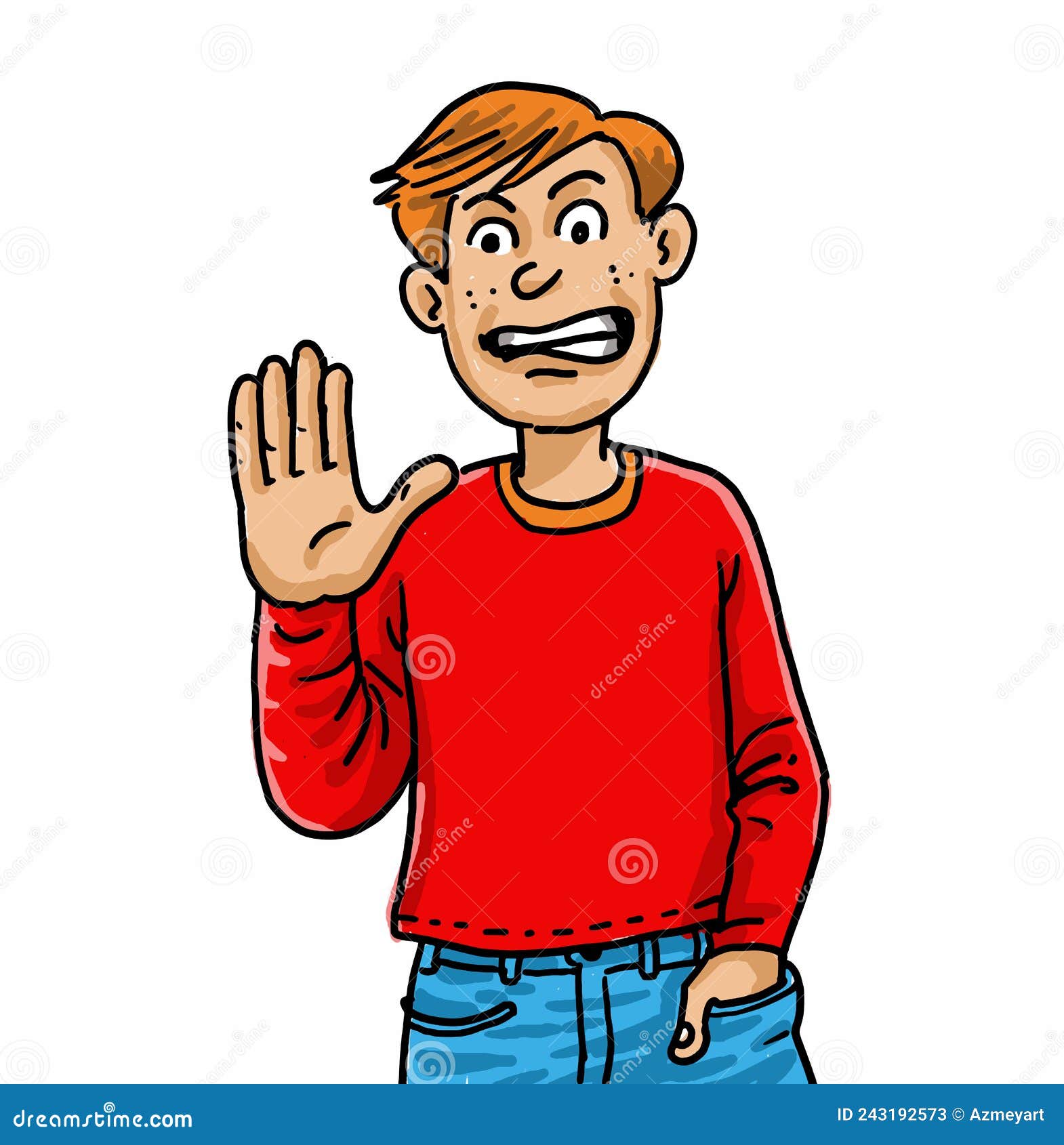 Boy Raised Up His Hand To Sign `stop` Stock Vector - Illustration of ...