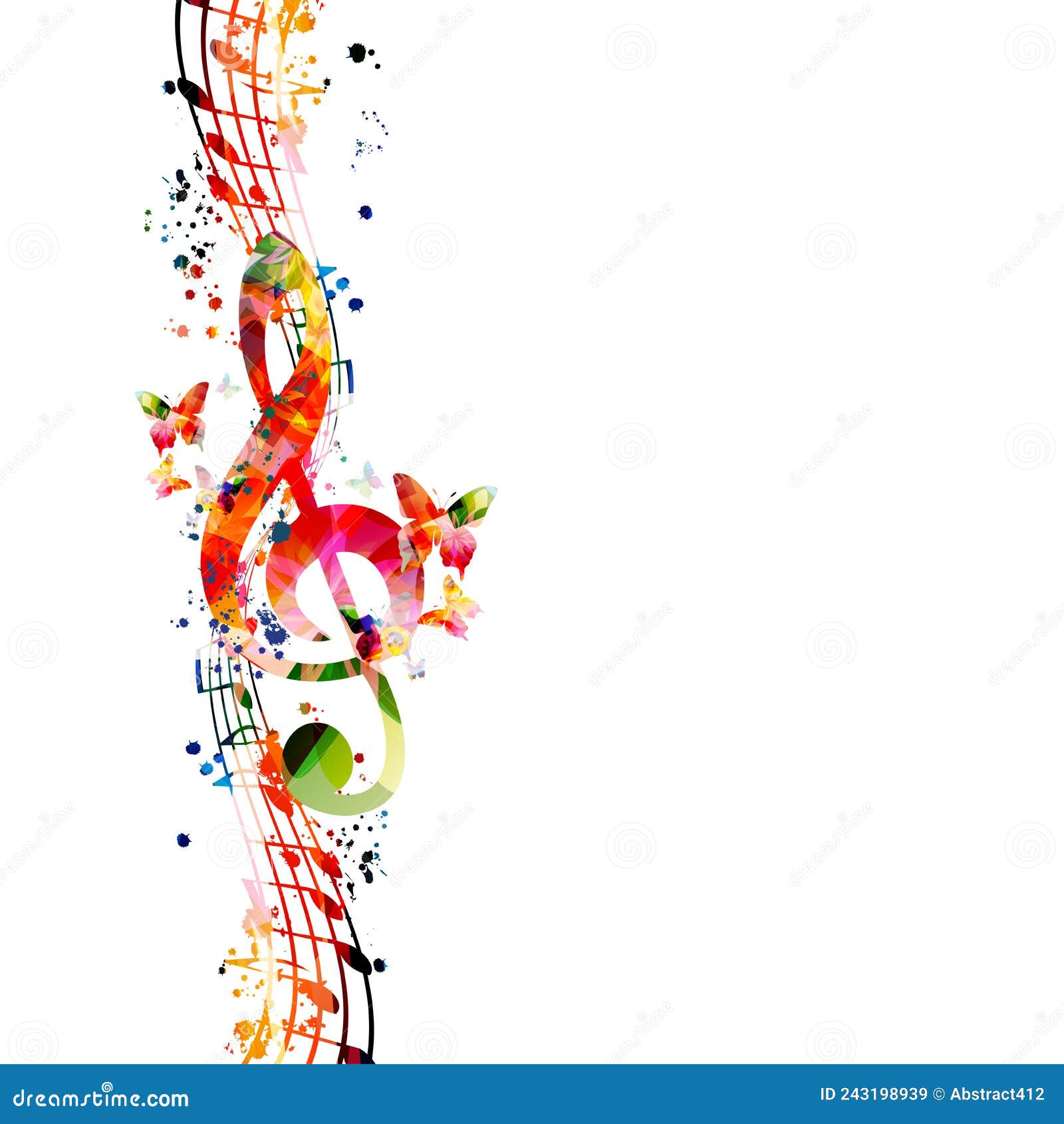 Colorful Musical Promotional Poster with Musical Notes, Staff and G ...