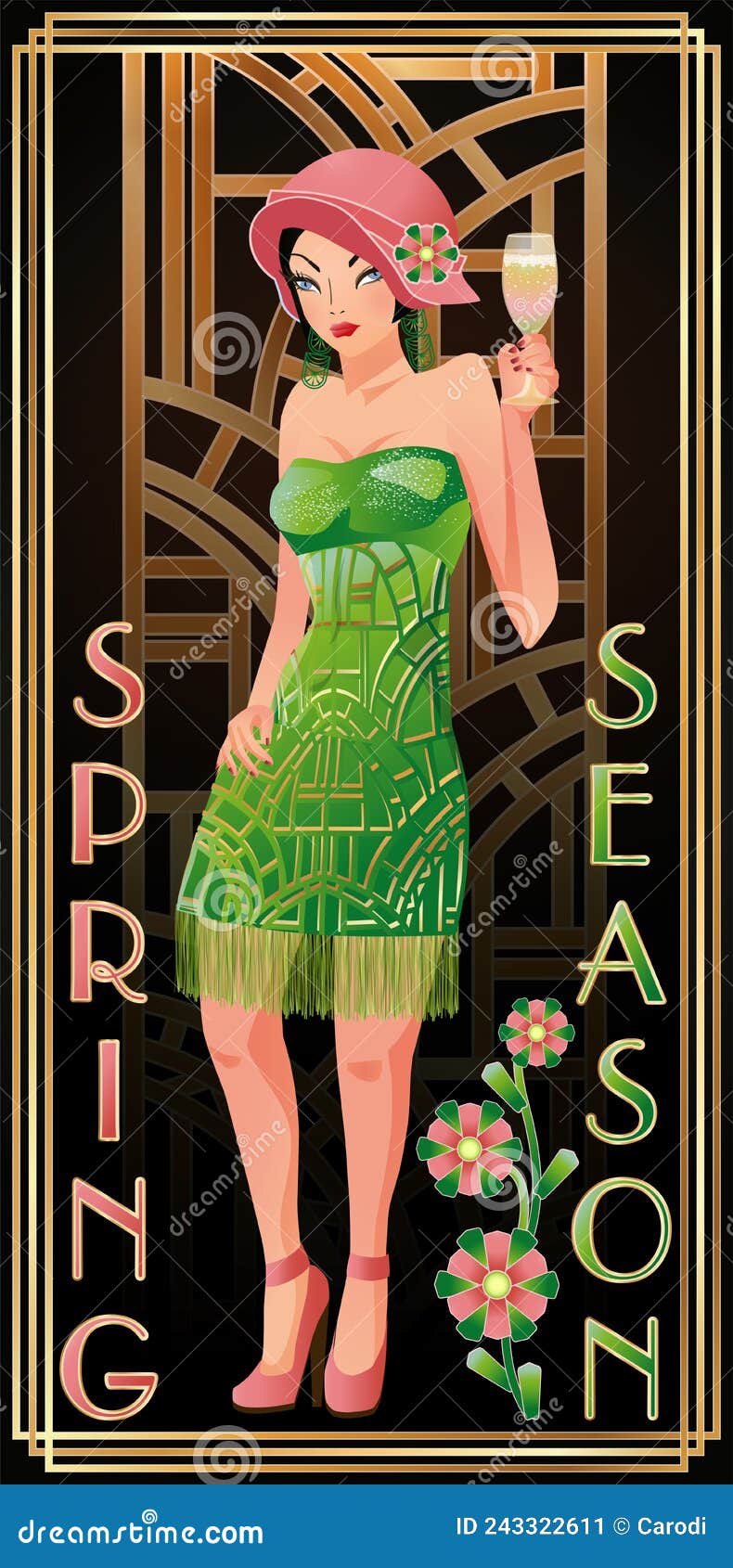 Spring Seasons Girl. Art Deco Card, Vector Stock Vector - Illustration ...