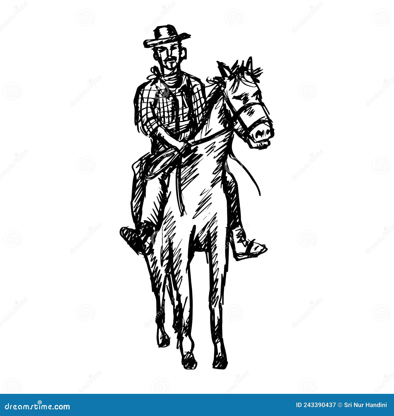 Drawing of Cowboy Riding Horse Stock Vector - Illustration of people ...