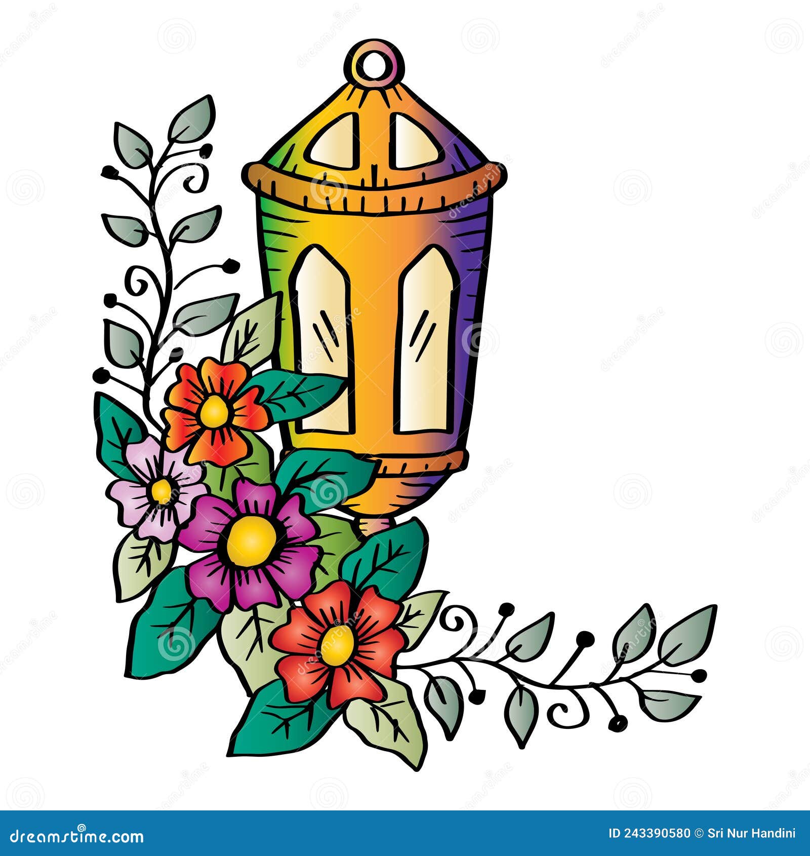 Arabic Lantern with Beautiful Floral Illustration Stock Vector ...