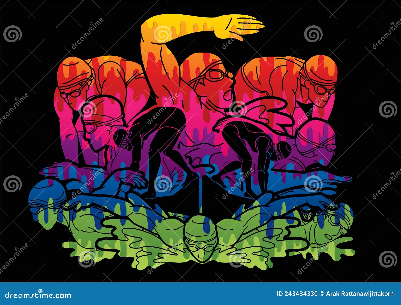Group of Swimmer Action People Swimming Cartoon Sport Graphic Vector ...